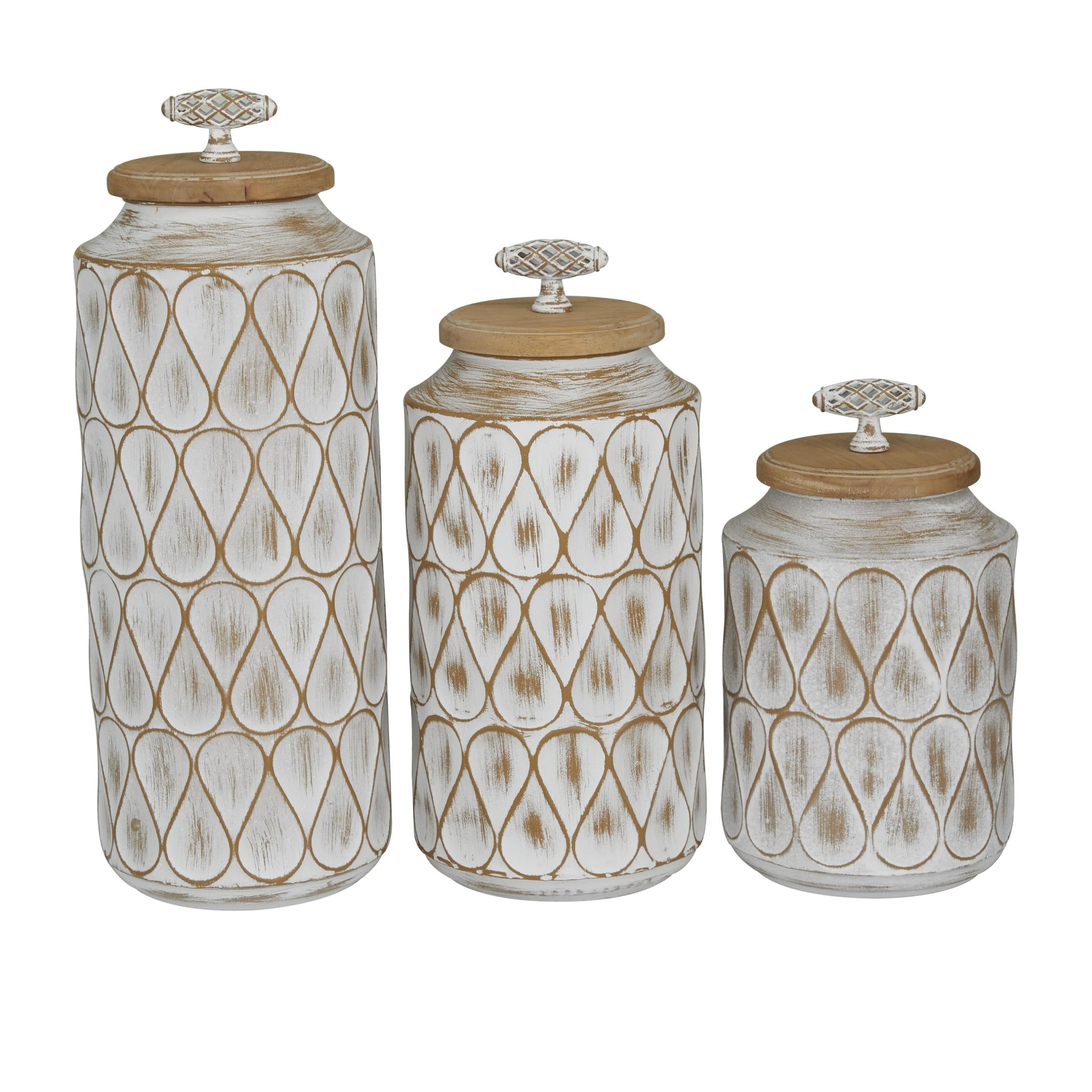 DecMode 16", 13", 10"H Brown Metal Decorative Jars with Wood Lids, 3 ...