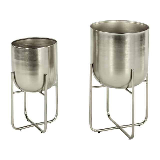 DecMode 16", 13"H Indoor Outdoor Silver Metal Planter with Removable ...