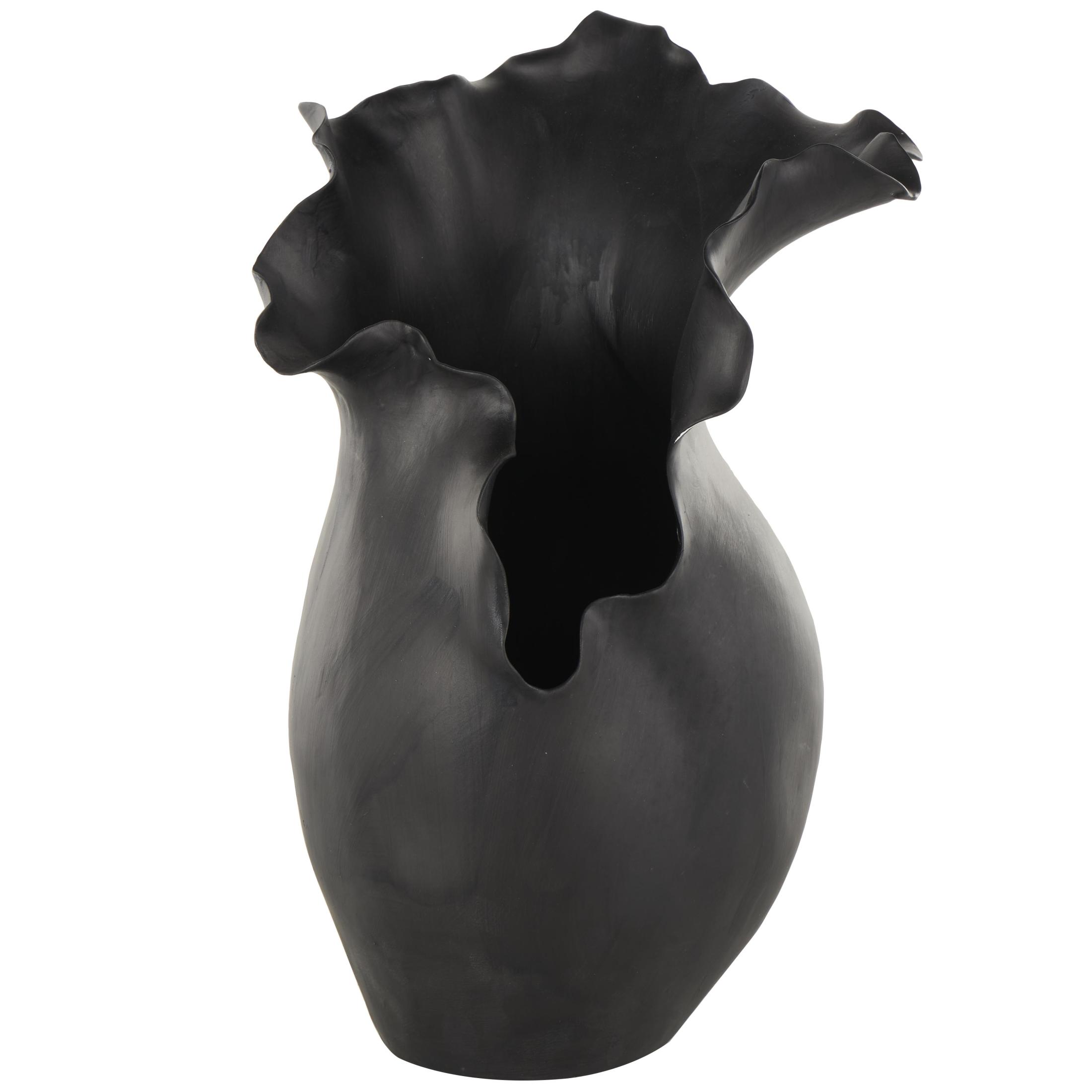 DecMode 16" Abstract Floral Inspired Black Ceramic Vase with Wavy ...