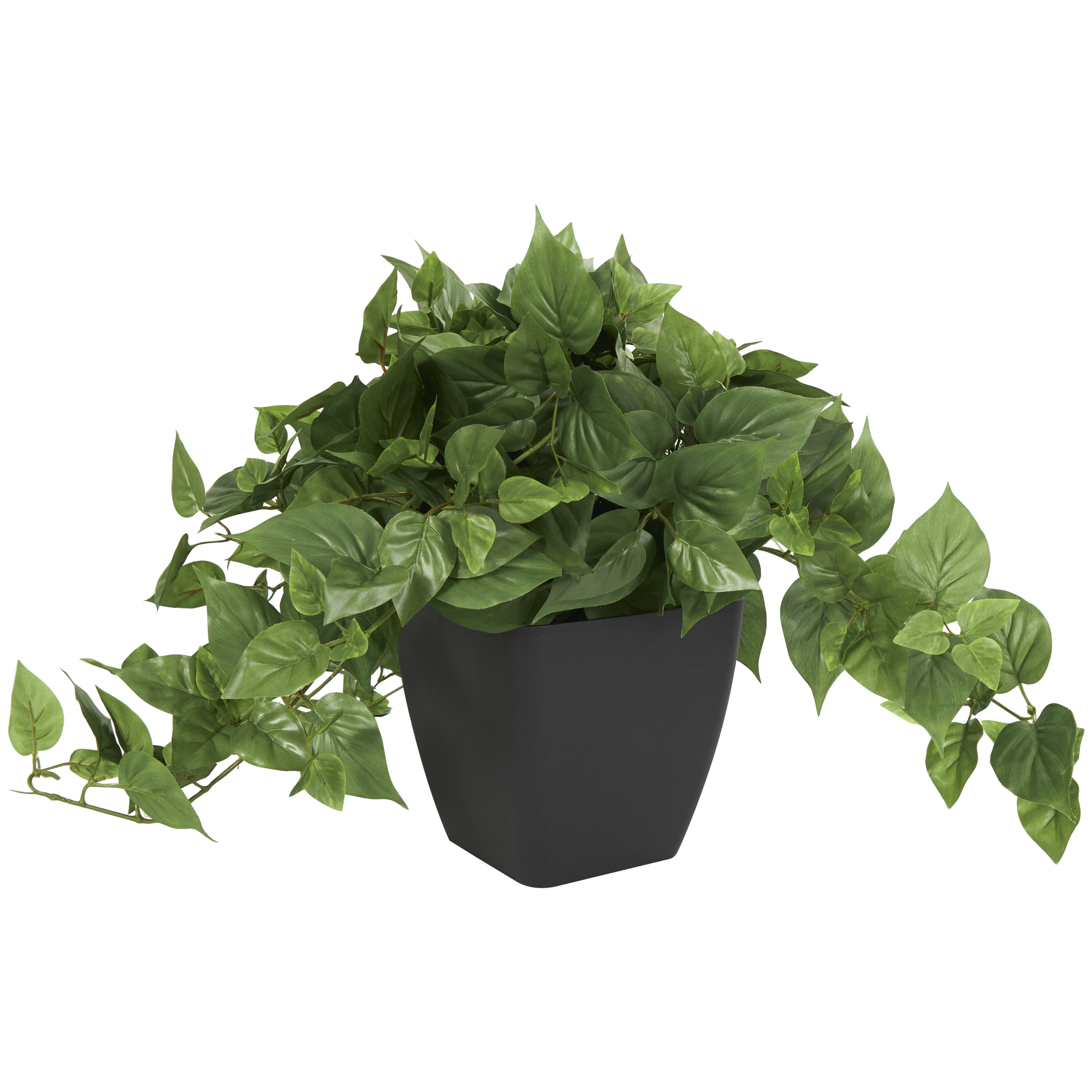 DecMode 16" Artificial Pothos Plant in Black Plastic Pot - Walmart.com