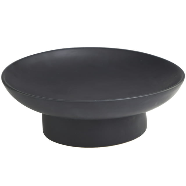 DecMode 16" Round Wide Black Ceramic Decorative Bowl with Elevated Base ...