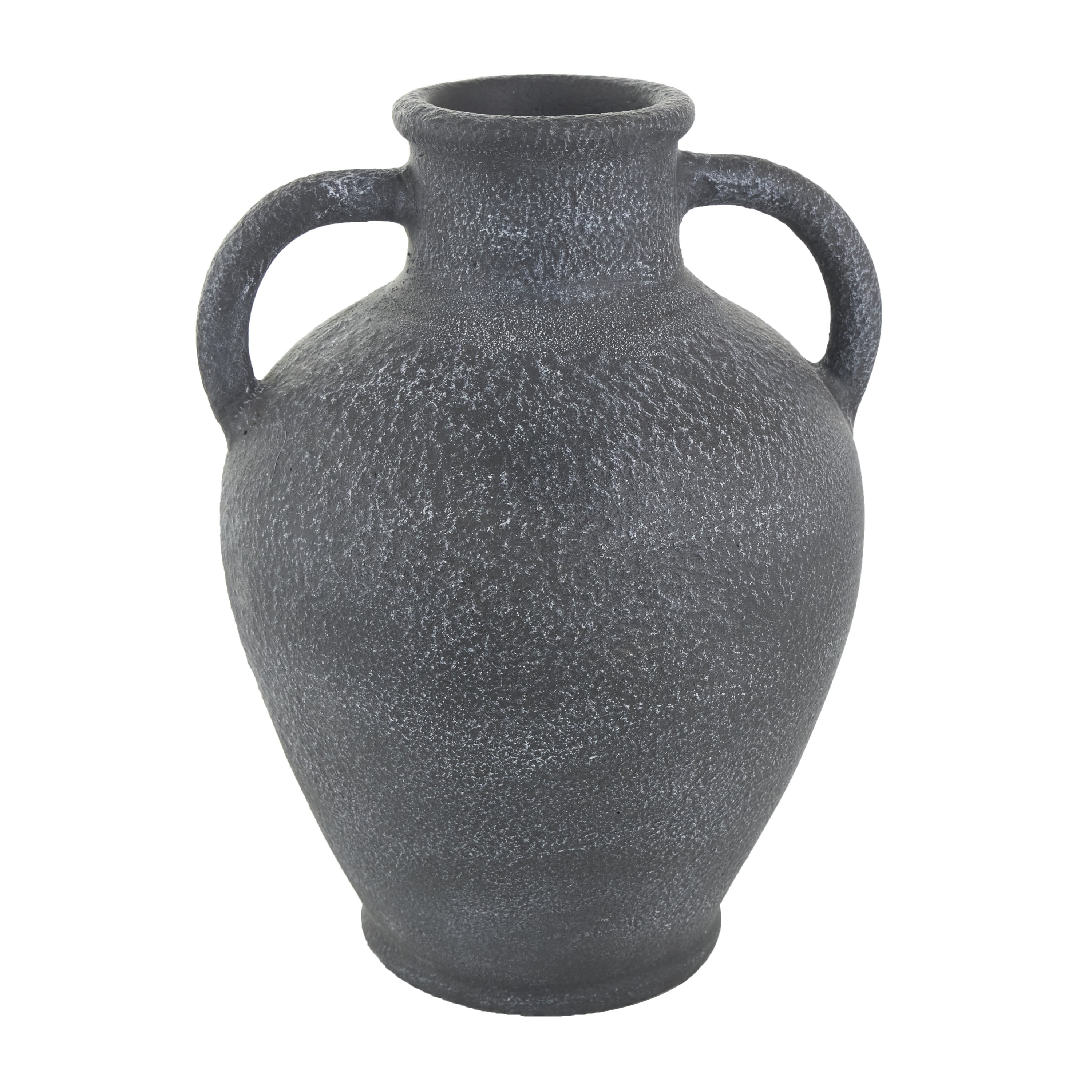 DecMode 16" Whitewashed Textured Amphora Black Ceramic Vase with 2 ...