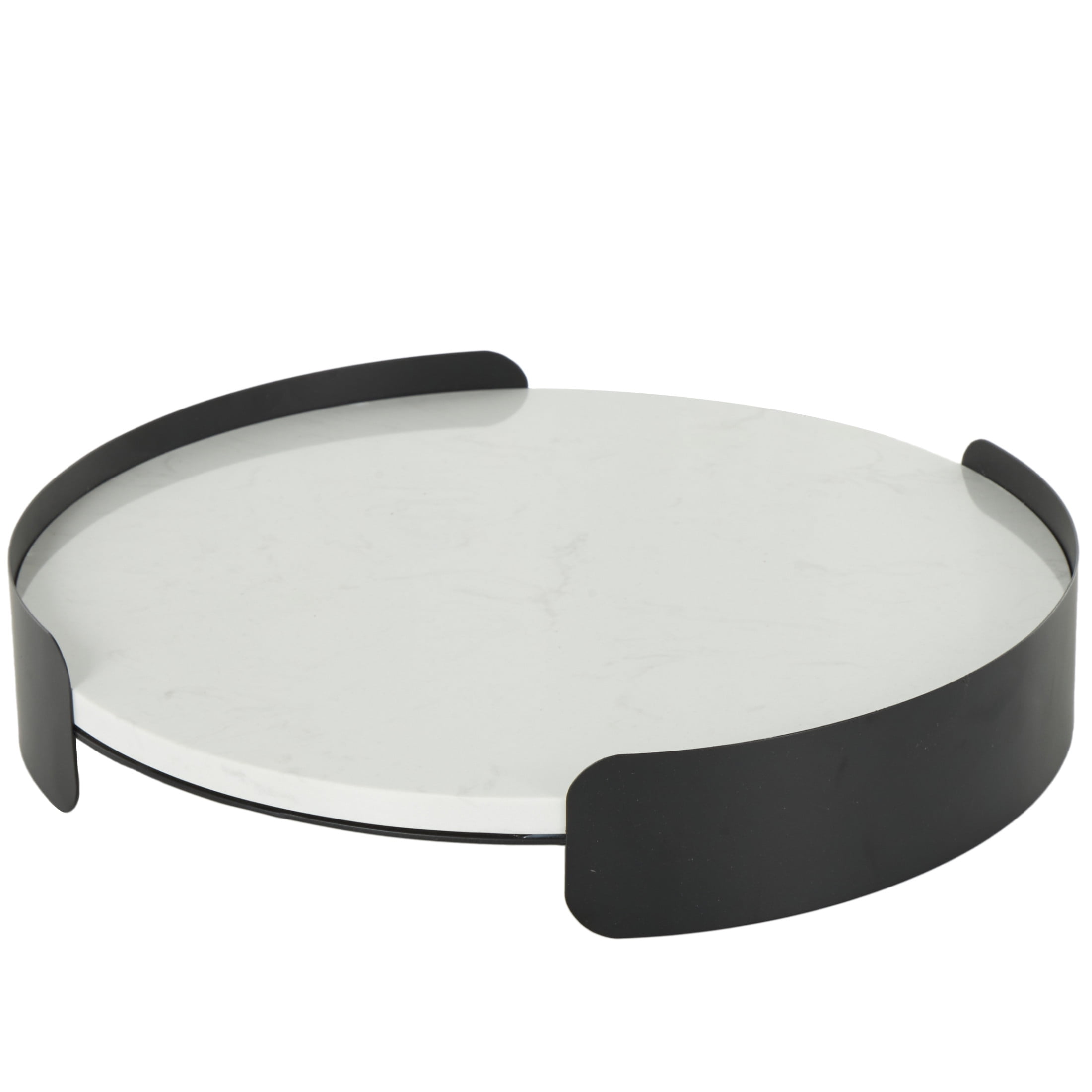 DecMode 16" x 16" White Marble Round Tray with Black Metal Frame, 1 ...