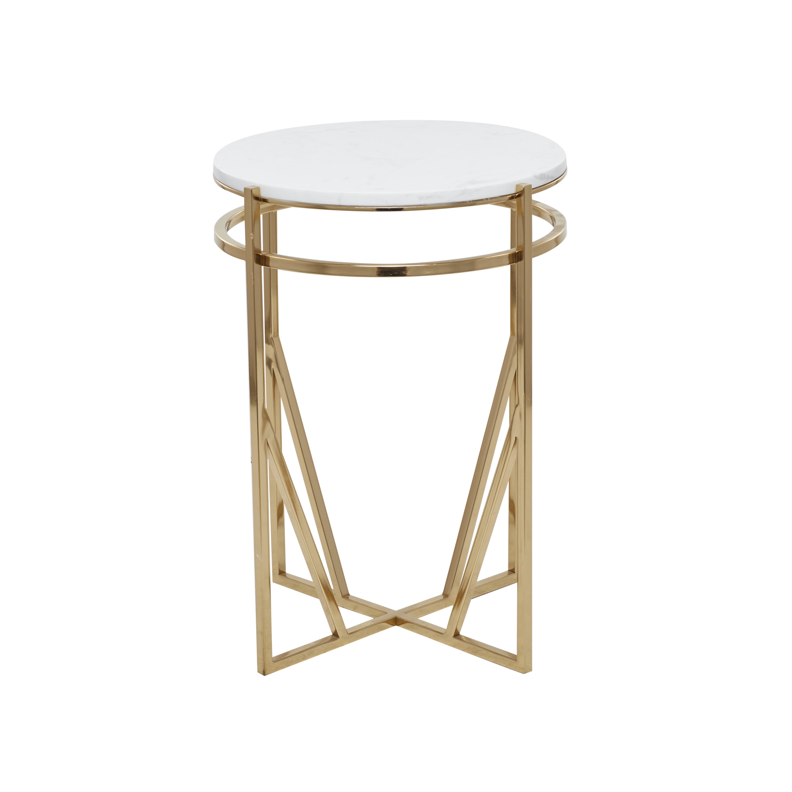 DecMode 16" x 21" Gold Metal Accent Table with Marble Top, 1-Piece ...