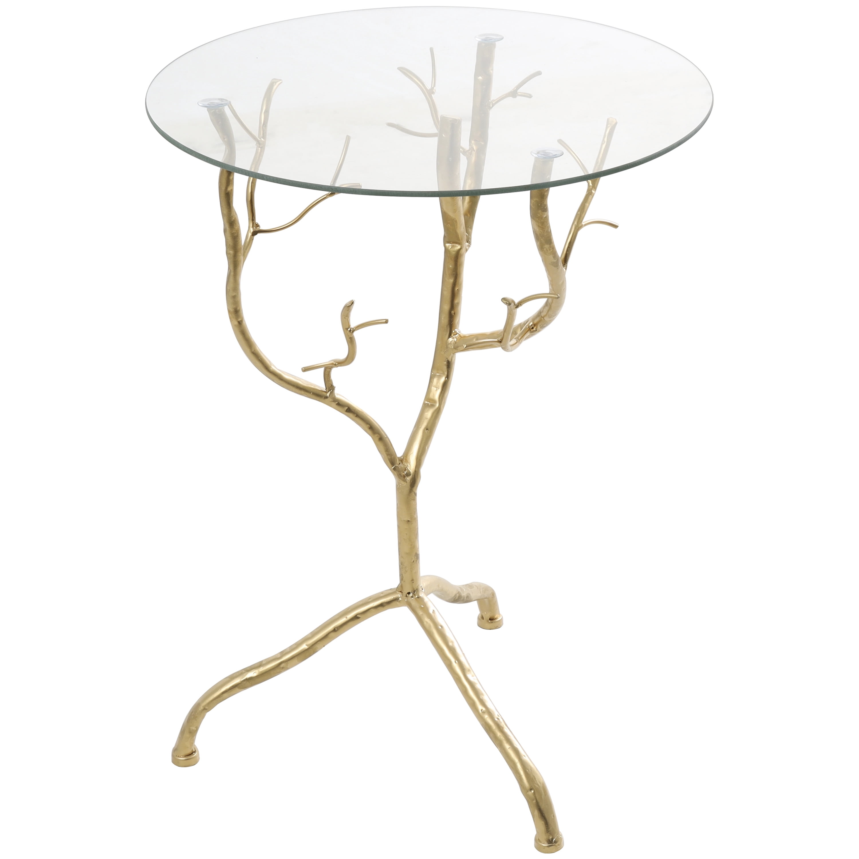 DecMode 16" x 22" Gold Metal Branch Accent Table with Glass Top, 1 ...