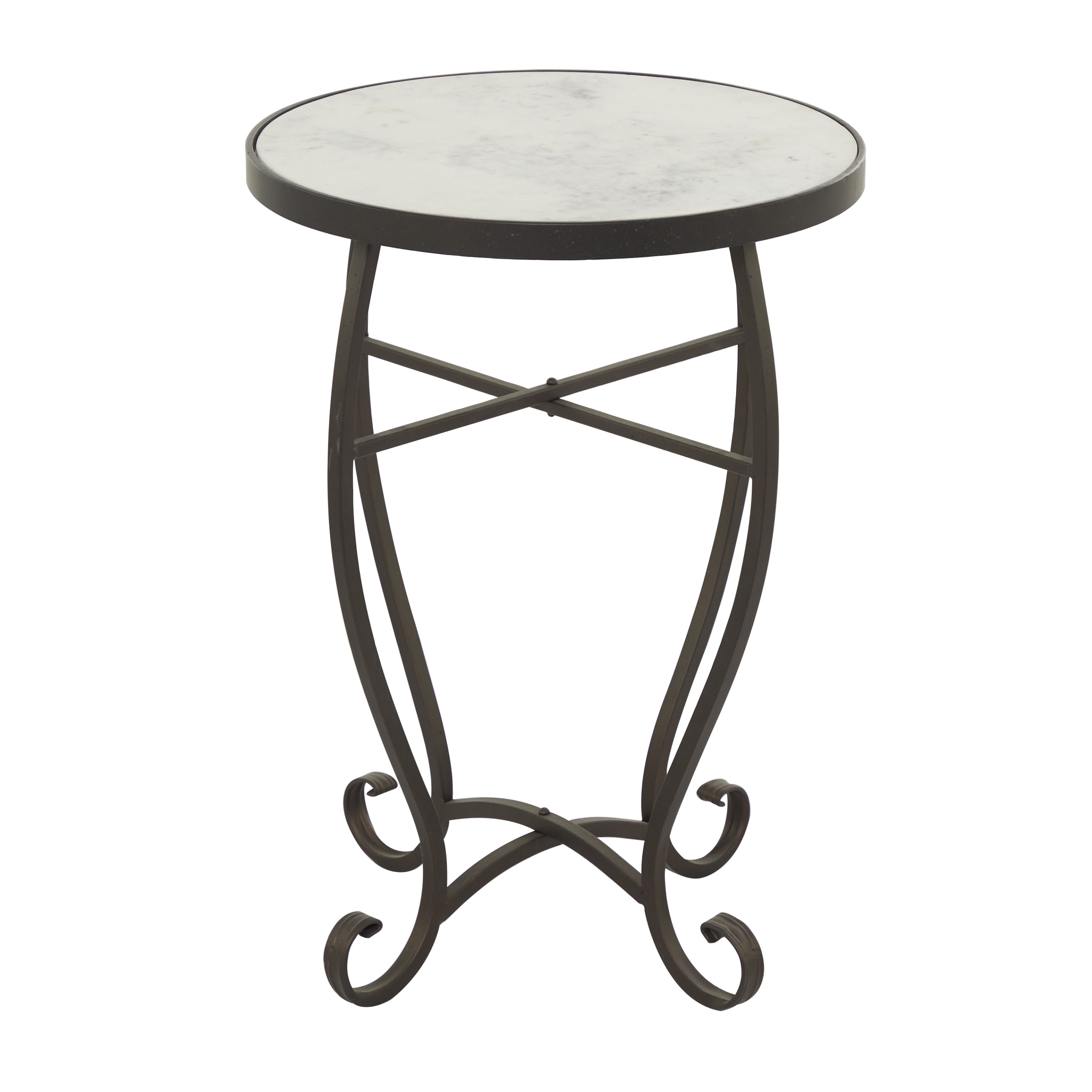 DecMode 16" x 23" Black Metal Scroll Accent Table with White Marble Top ...