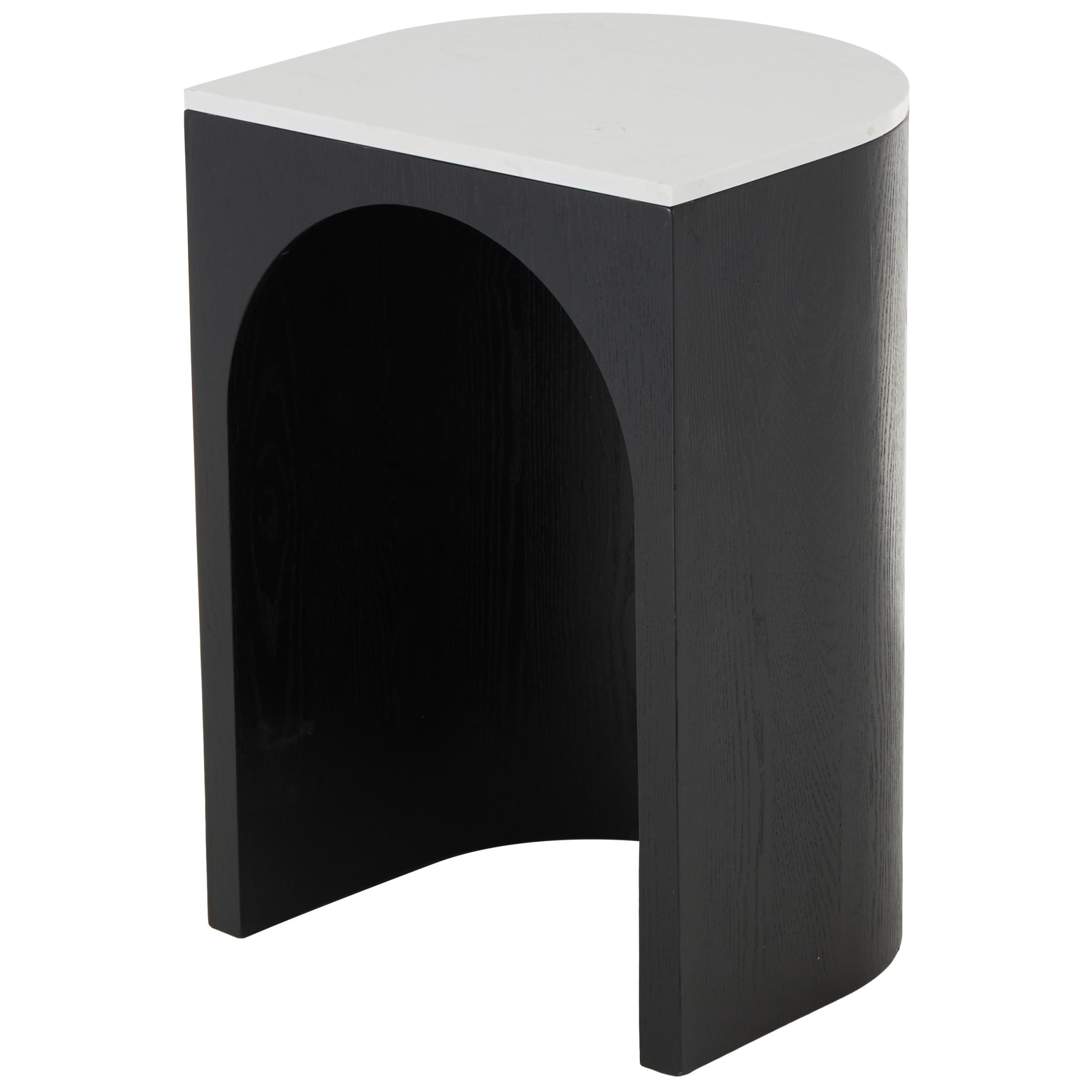 DecMode 16" x 23" Black Wood Cutout Arch Accent Table with White Marble ...