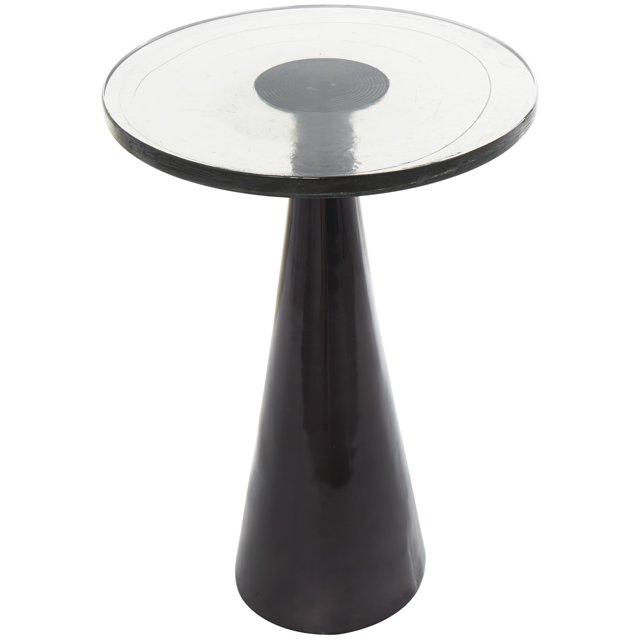 DecMode 16" x 24" Black Aluminum Cone Geometric Accent Table with ...