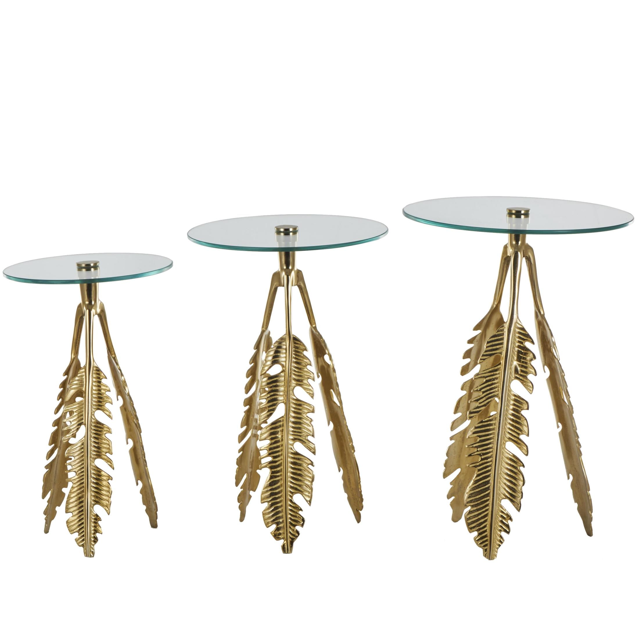 DecMode Gold Aluminum Metal Leaf Accent Table - Set of 3 - Walmart.com