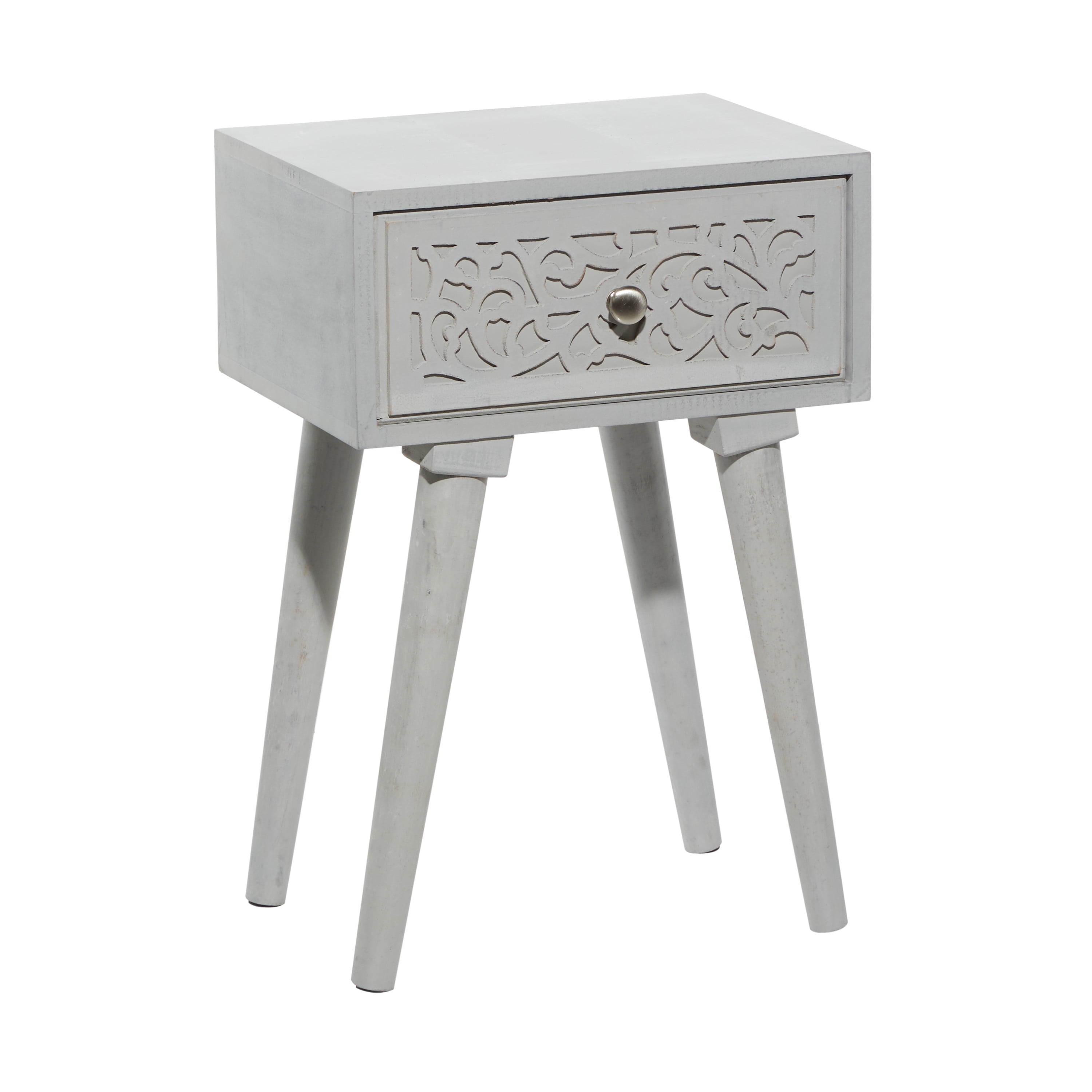 DecMode 16" x 24" Gray Mango Wood Intricately Carved Single Drawer ...