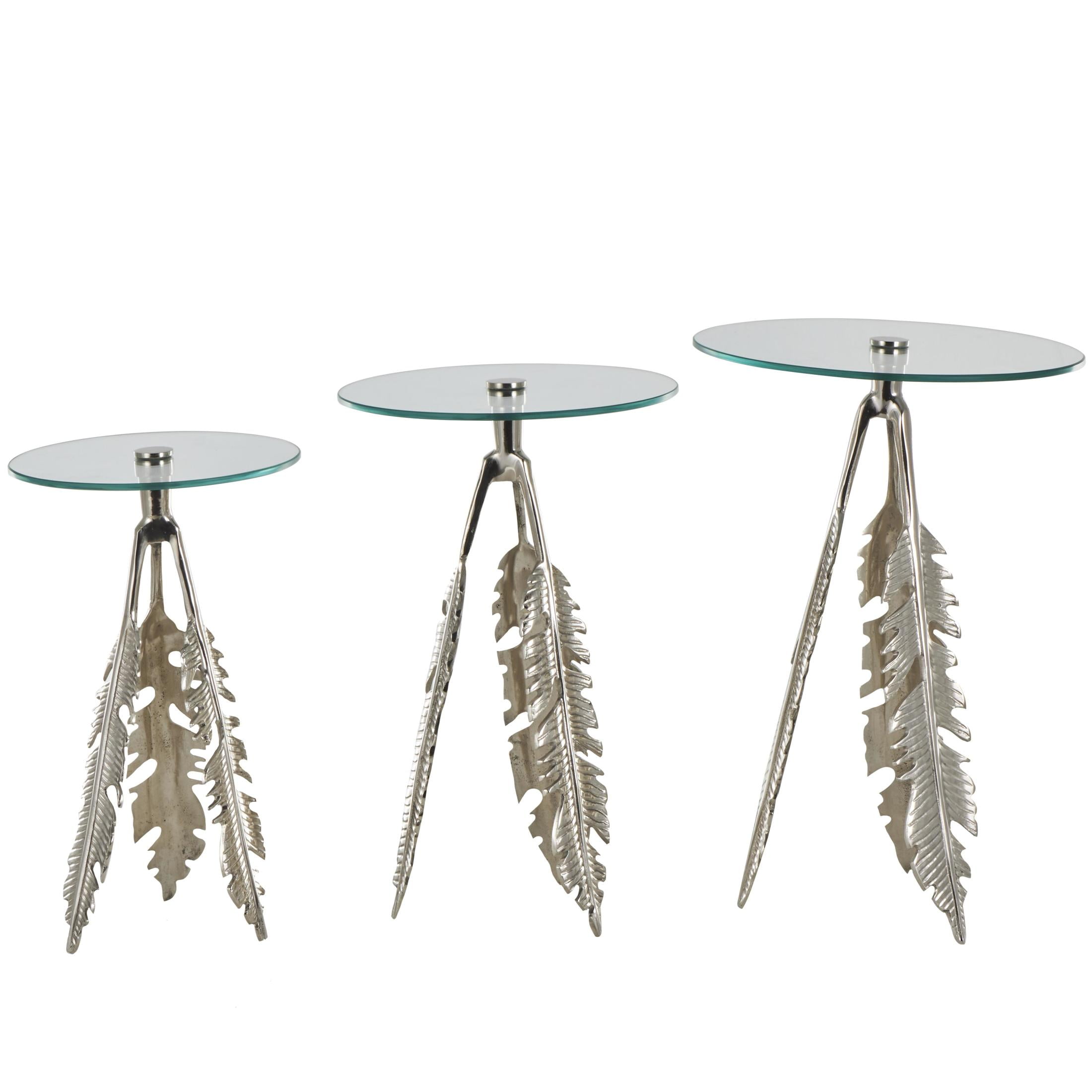 DecMode Silver Aluminum Leaf Accent Table Set with Tripod Legs and ...