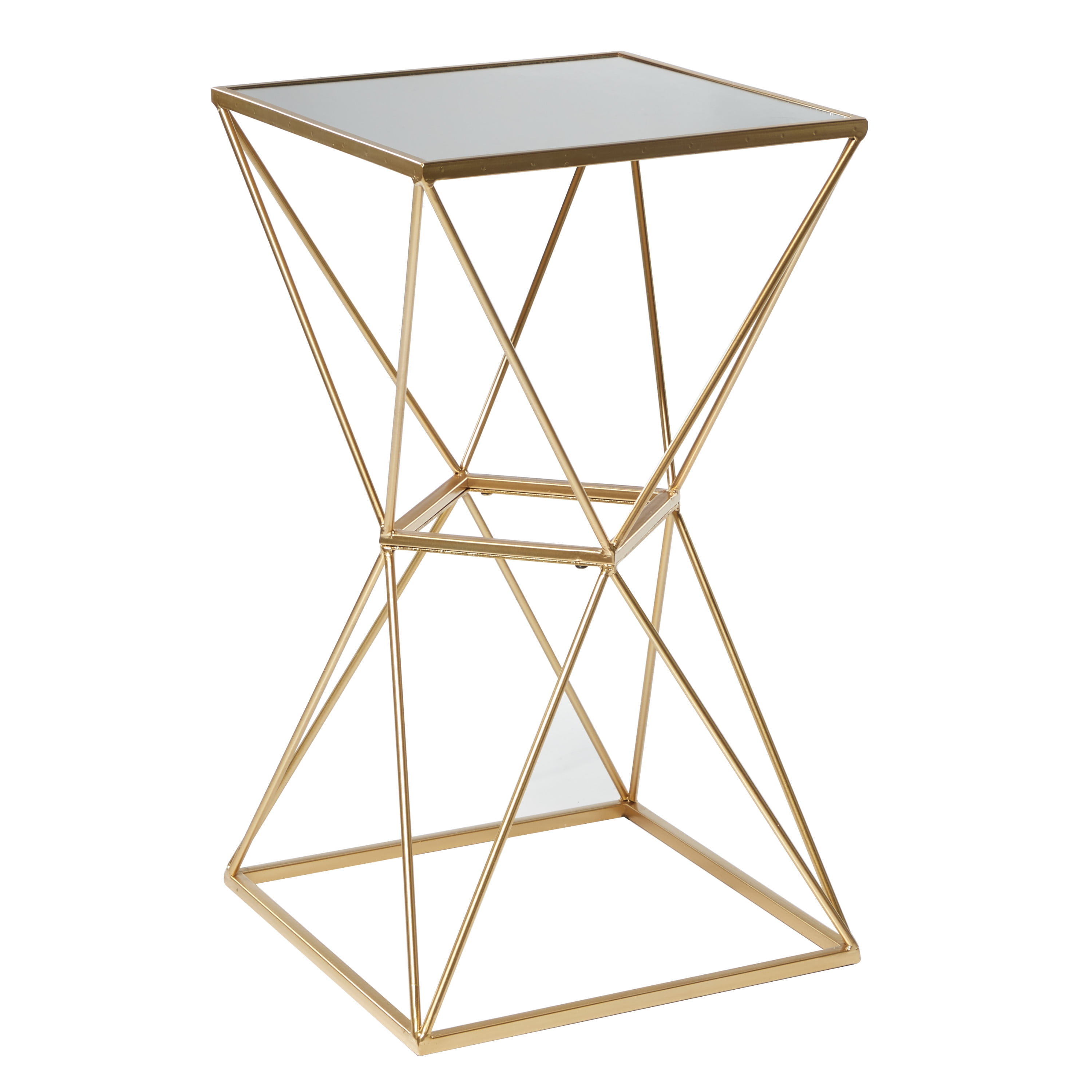 DecMode 16" x 28" Gold Metal Accent Table with Mirrored Glass Top, 1 ...