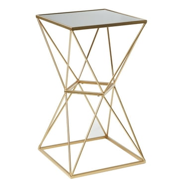 DecMode 18" x 25" Gold Metal Accent Table with Clear Glass Top, 1-Piece ...