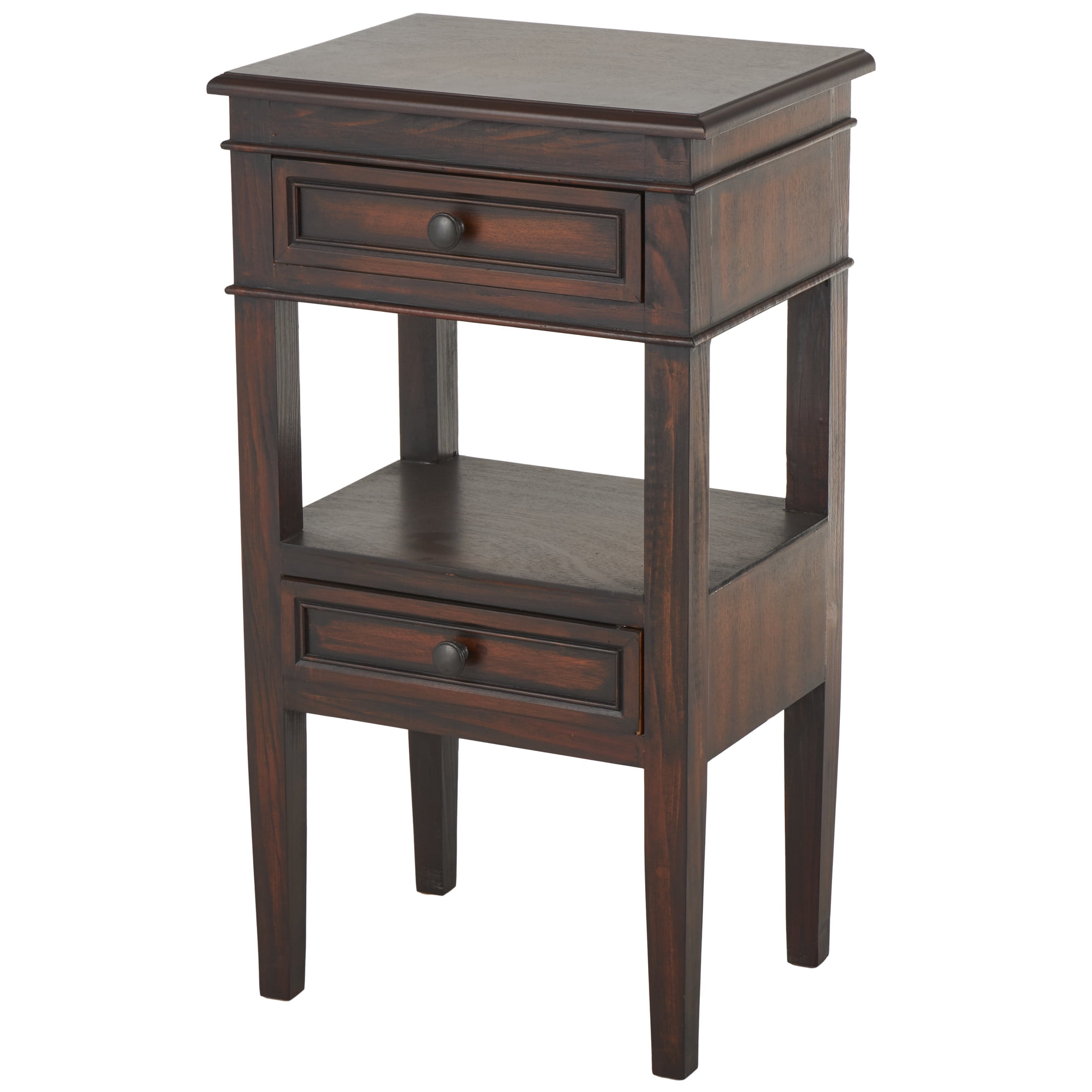 DecMode 16" x 29" Brown Wood Square 2 Drawer and 1 Shelf Accent Table ...