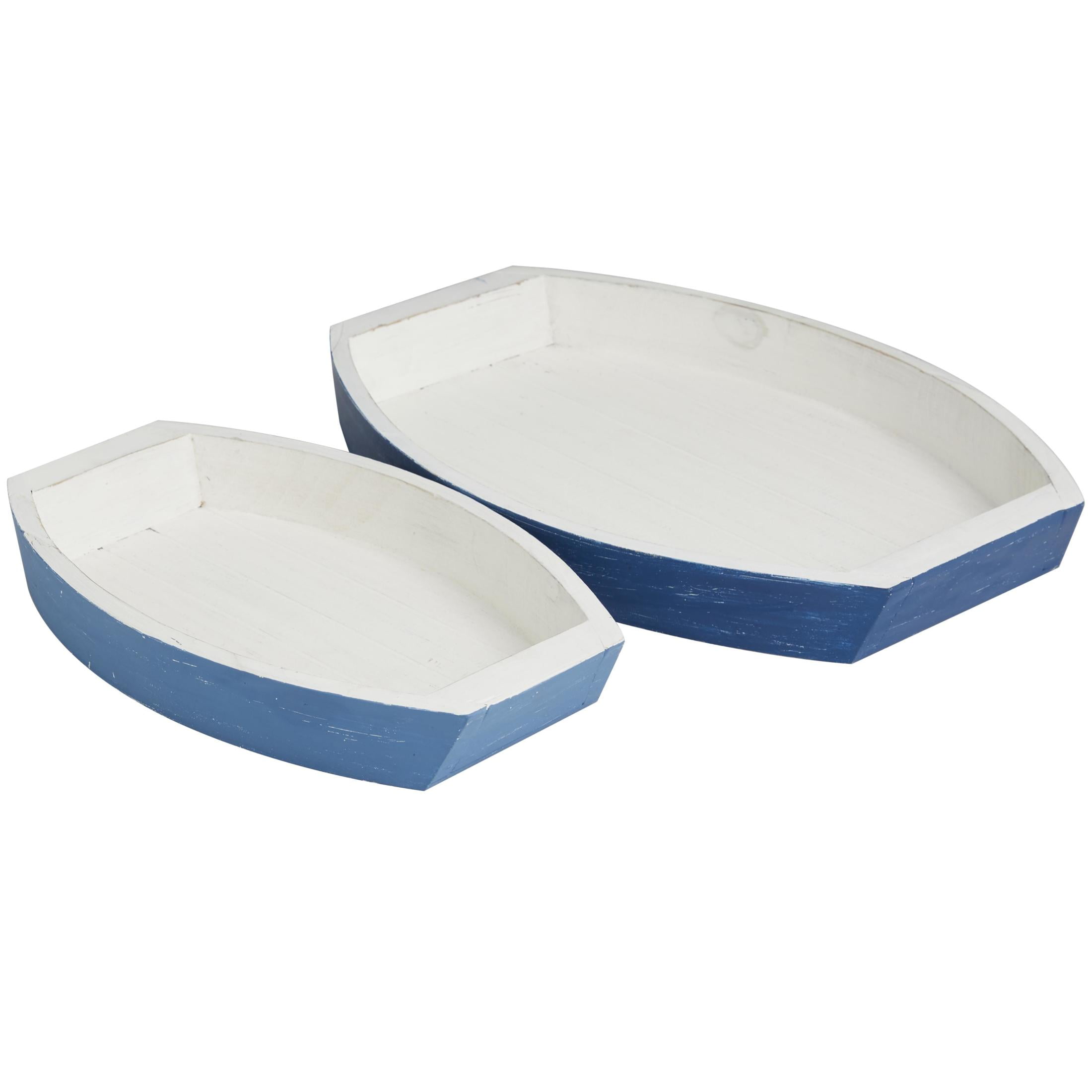 DecMode Boat Tray - Blue Wood Handmade Distressed - Set of 2 - Walmart.com