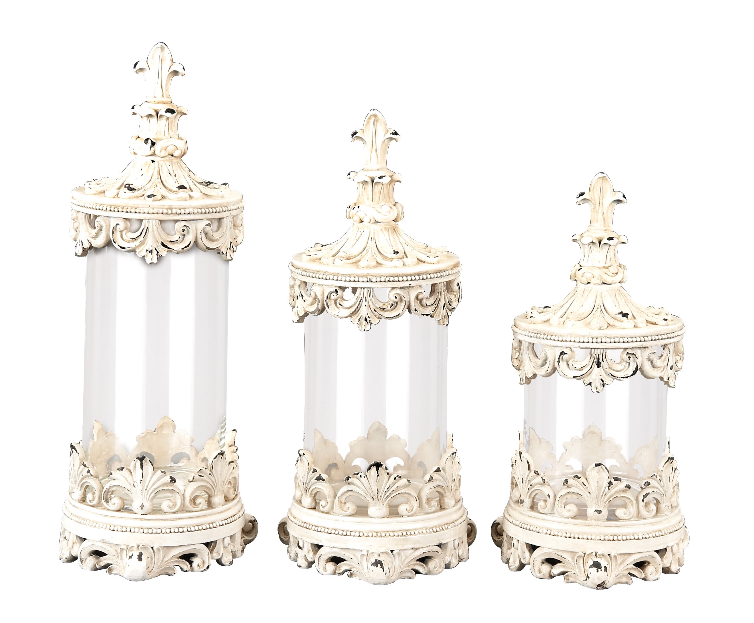 DecMode 17", 15", 13"H White Glass Fleur De Lis Canisters, 3-Pieces ...