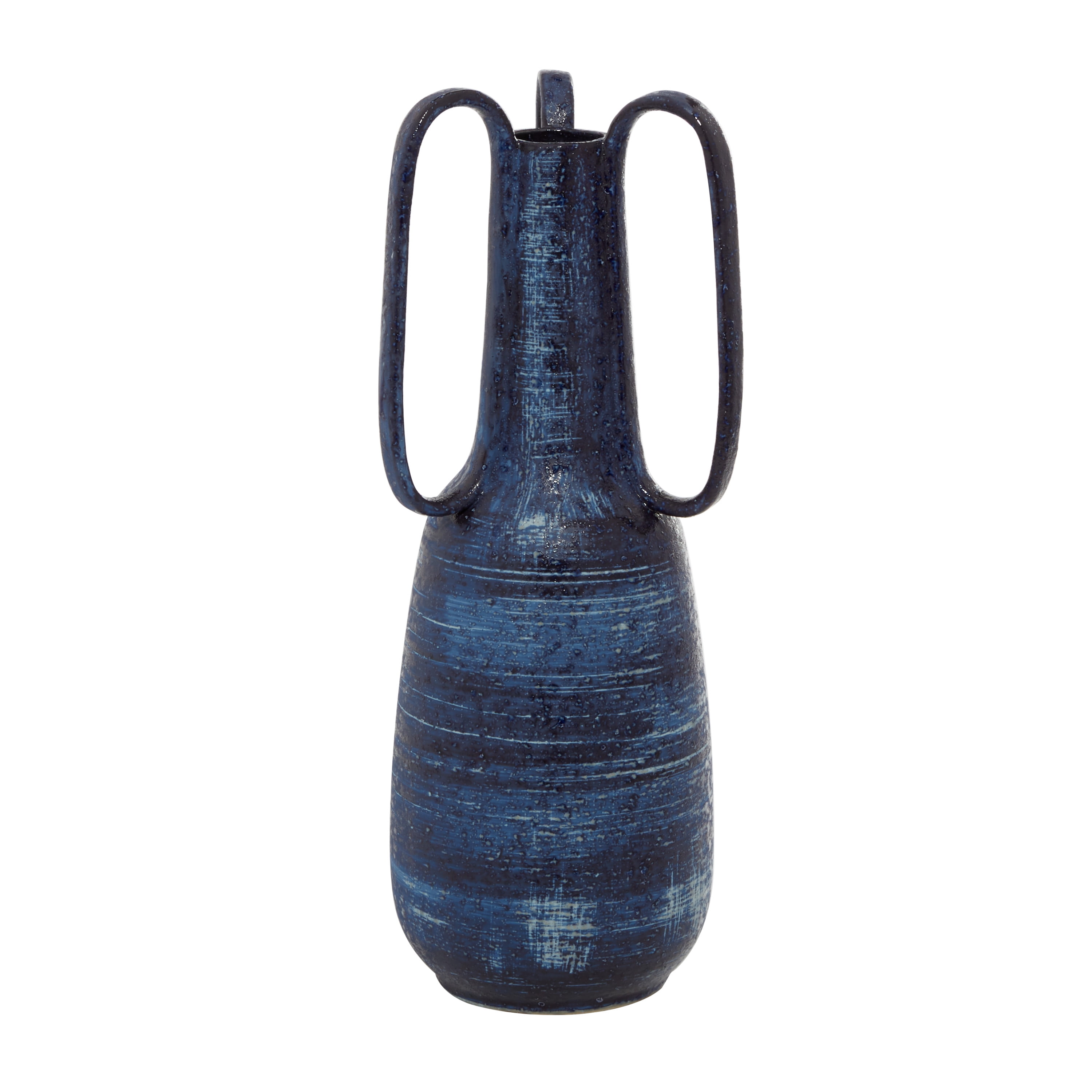 DecMode Blue Ceramic Vase with Handles - Stylish Home Decor - Walmart.com