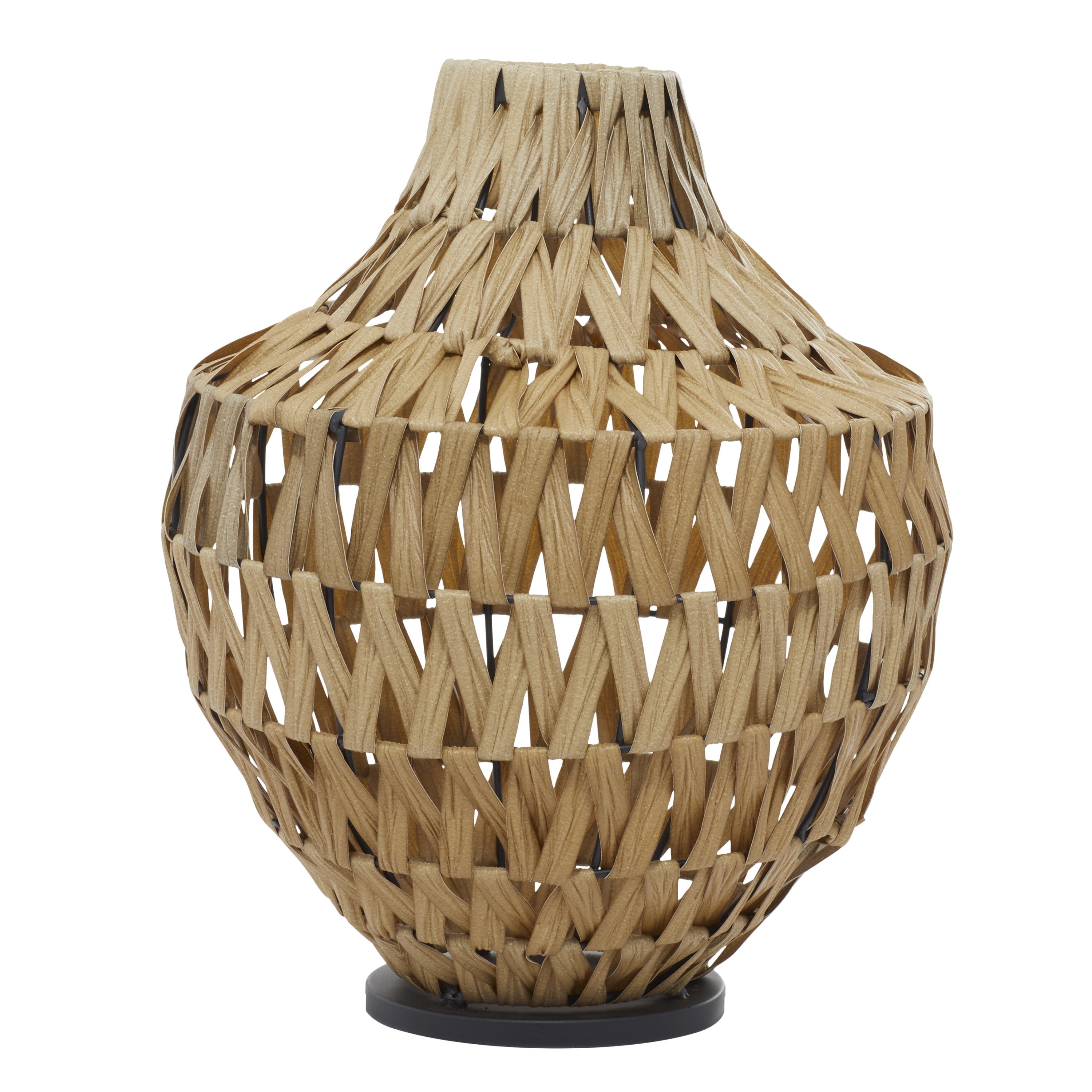 DecMode 17" Handmade Woven Brown Plastic Rattan Vase with Black Metal ...