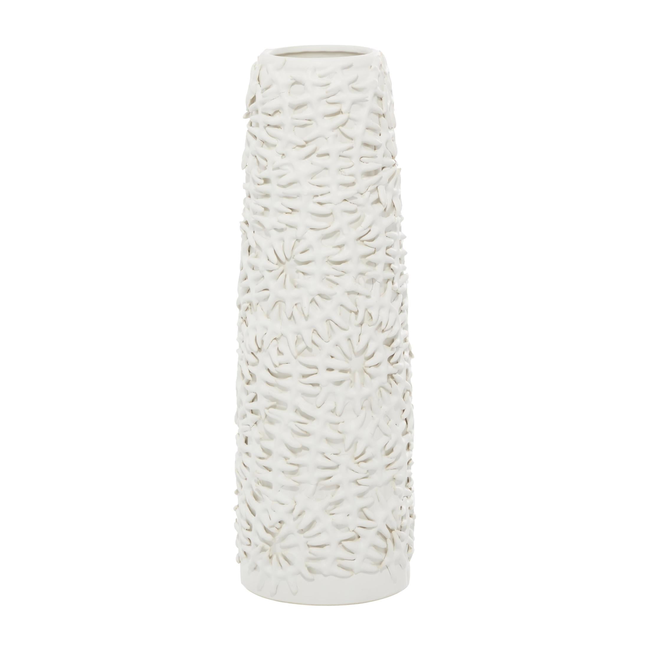 DecMode 17" Floral Embossed White Ceramic Vase - Walmart.com