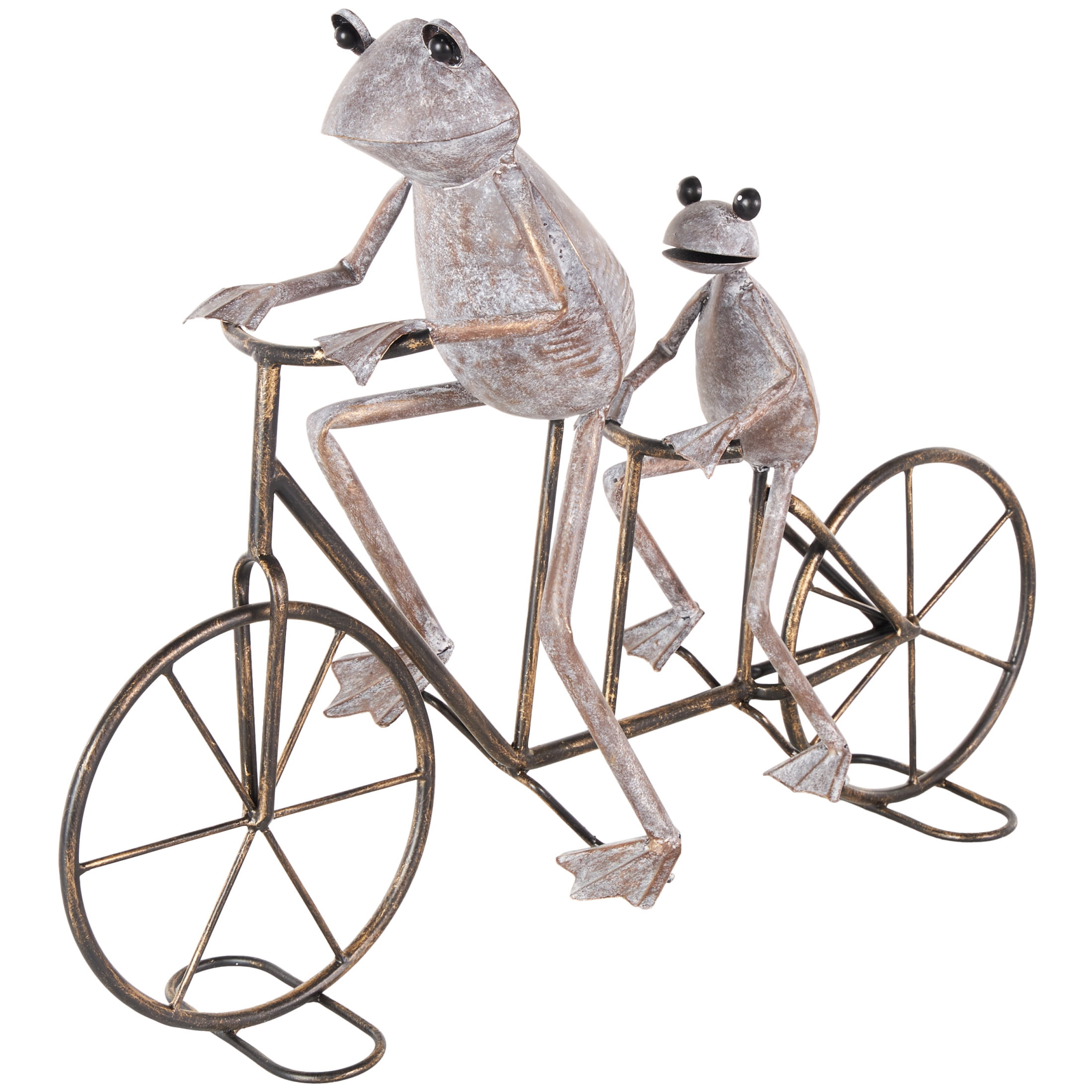 DecMode 17" On Bicycle Frog Garden Sculpture with Gold Accents ...