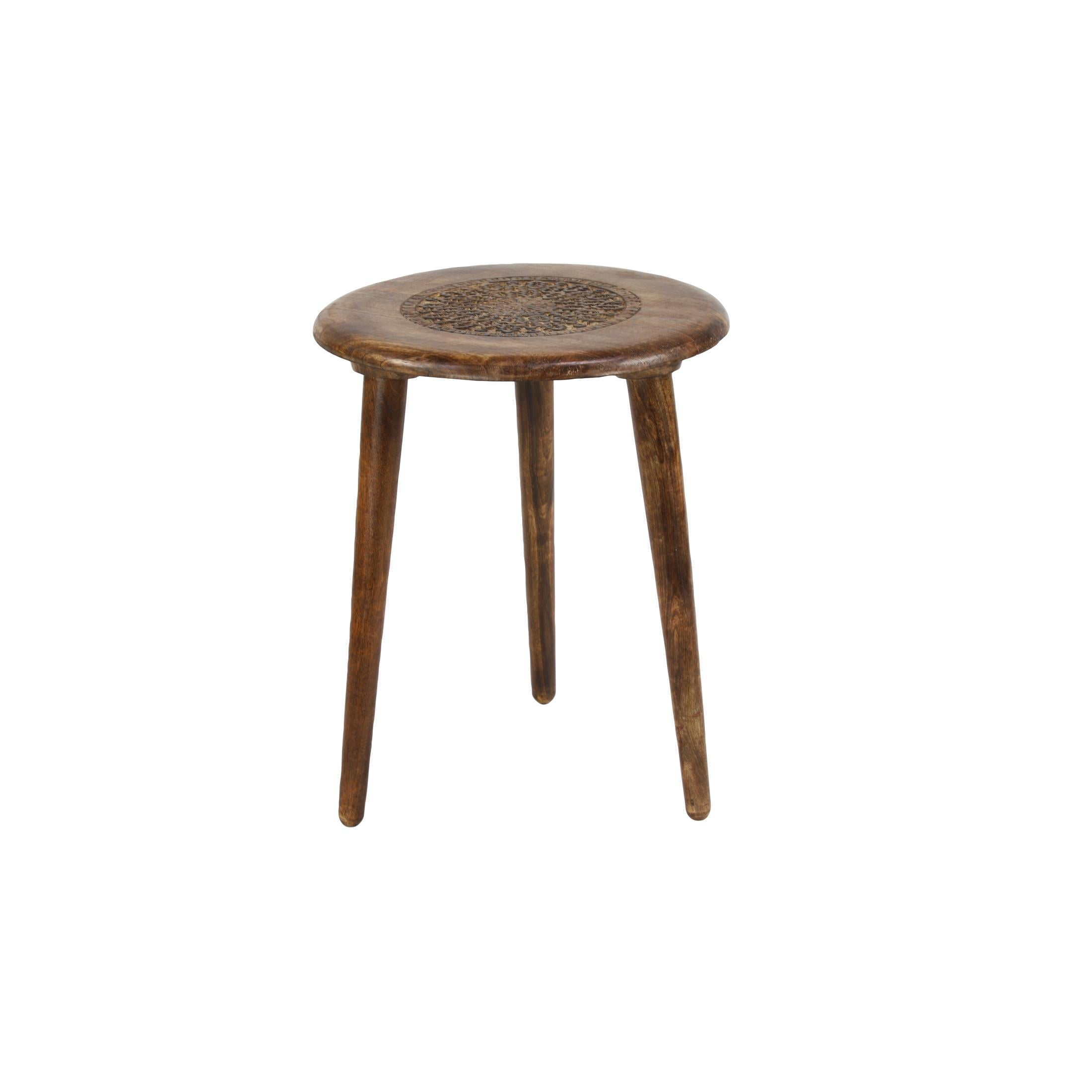 DecMode Dark Brown Mango Wood Handmade Floral Accent Table - Walmart.com