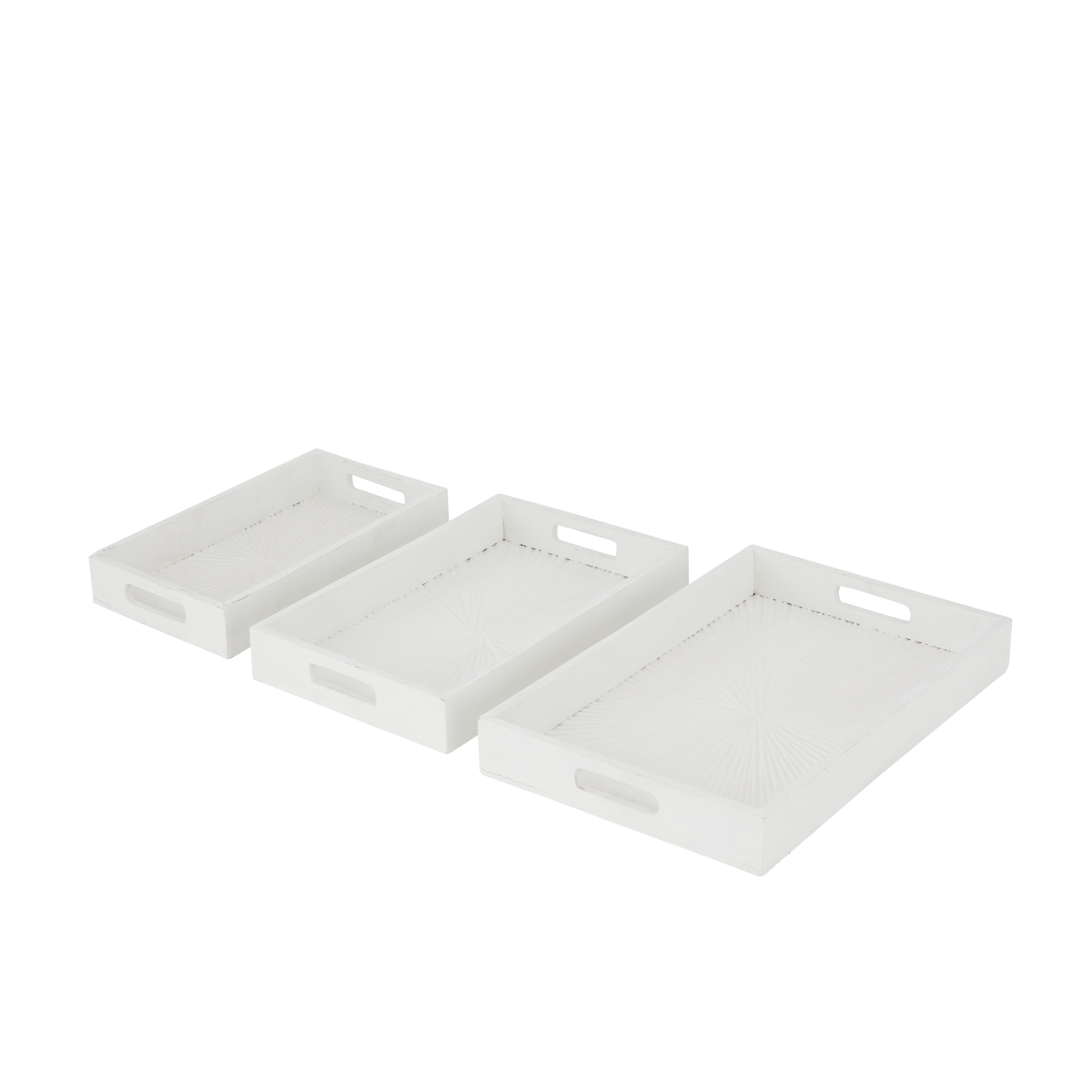 DecMode 18", 16", 14"W White Mango Wood Carved Starburst Tray, 3-Pieces ...