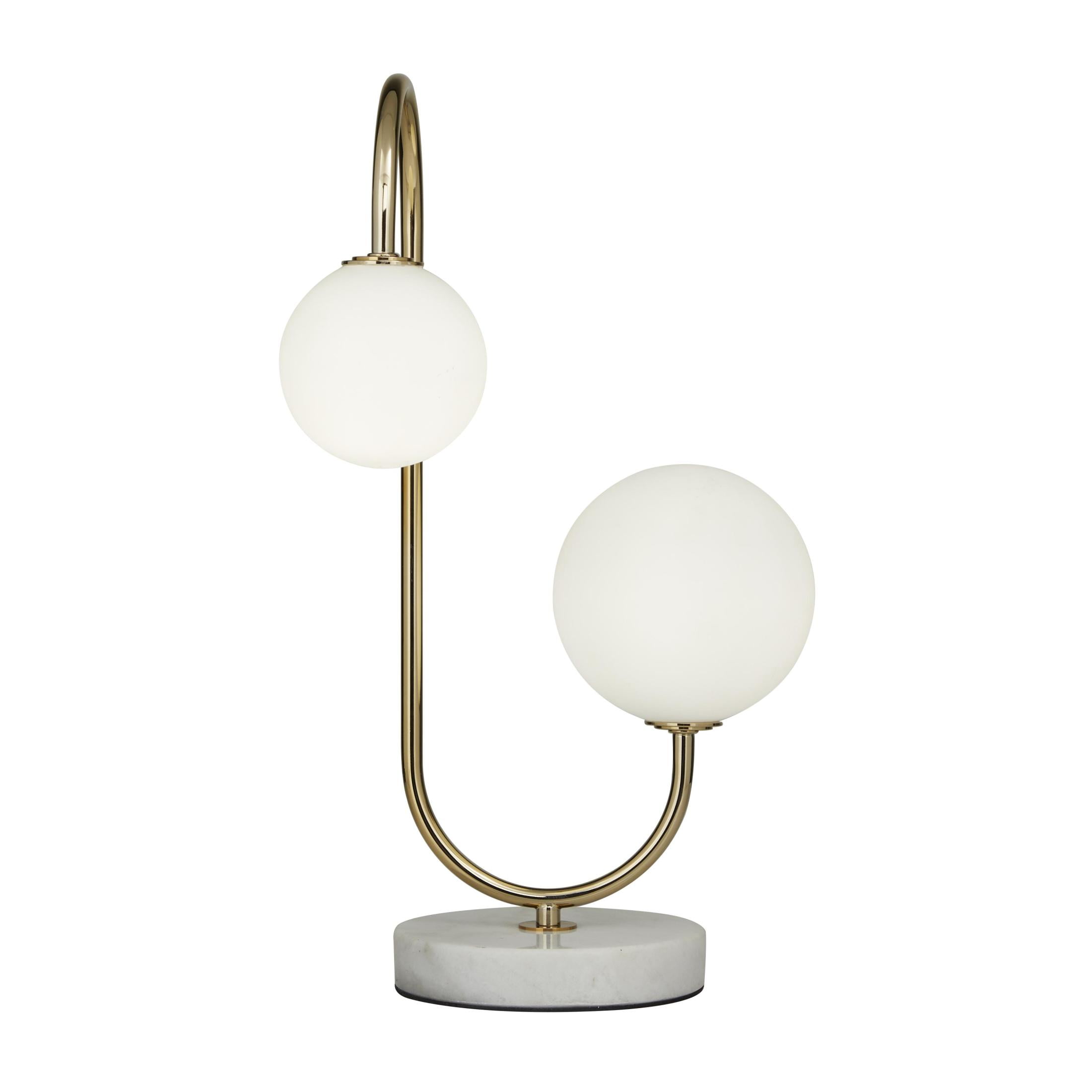 DecMode 18" 2 Light Orb Gold Table Lamp with White Glass Shade ...