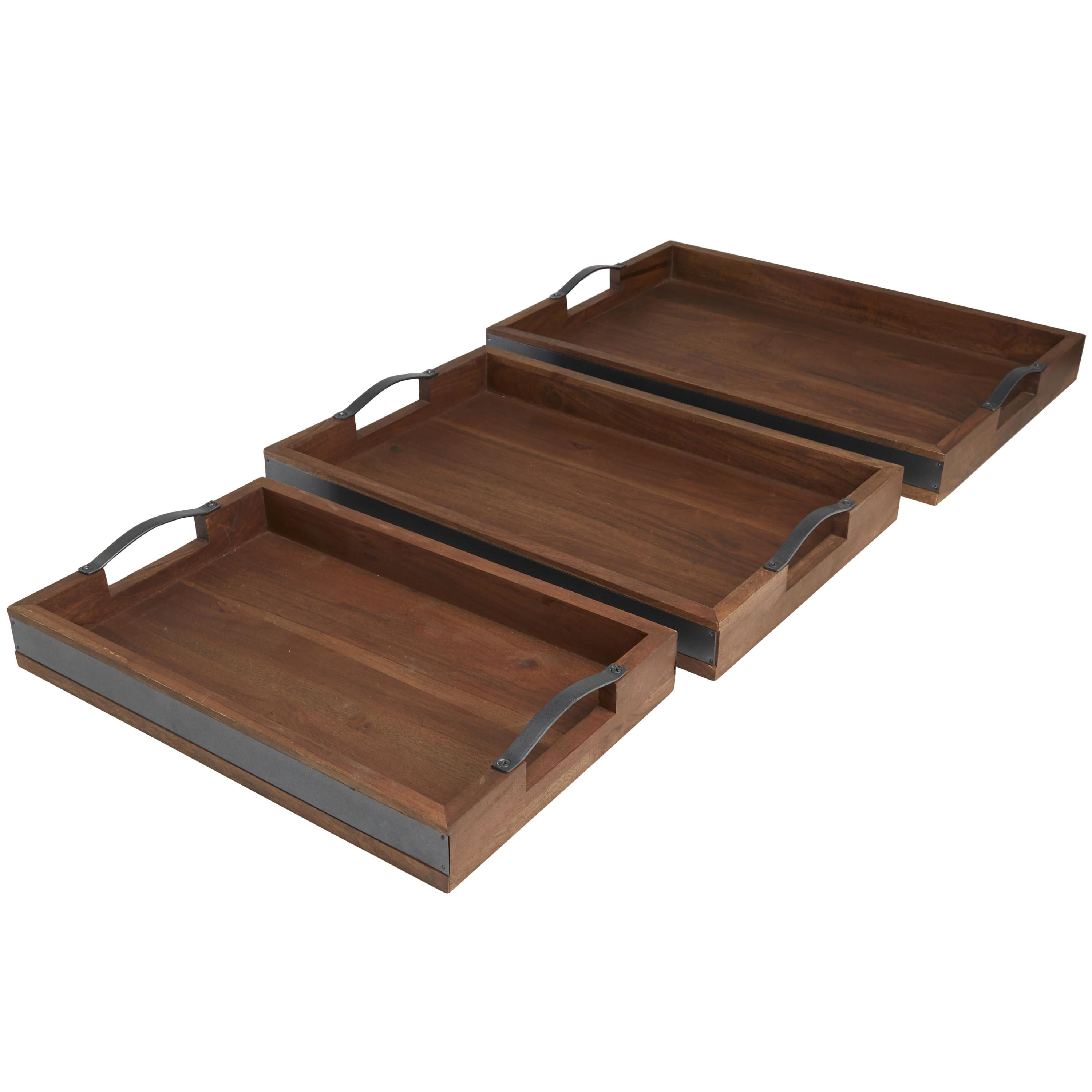 DecMode Brown Wood Tray Set - Decor - 3-Piece Nesting Trays - Walmart.com