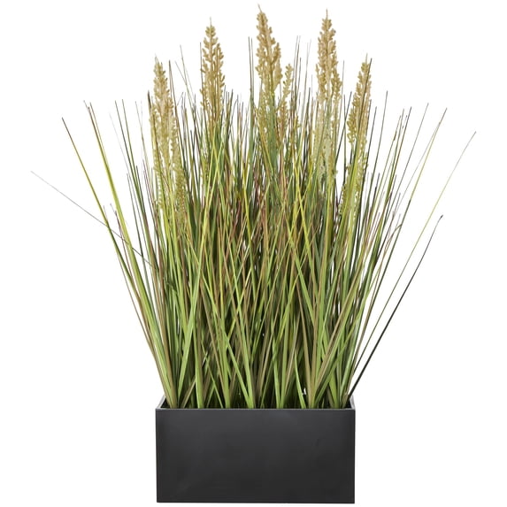 DecMode 18" Artificial Onion Grass Plant in Black Rectangular Plastic ...