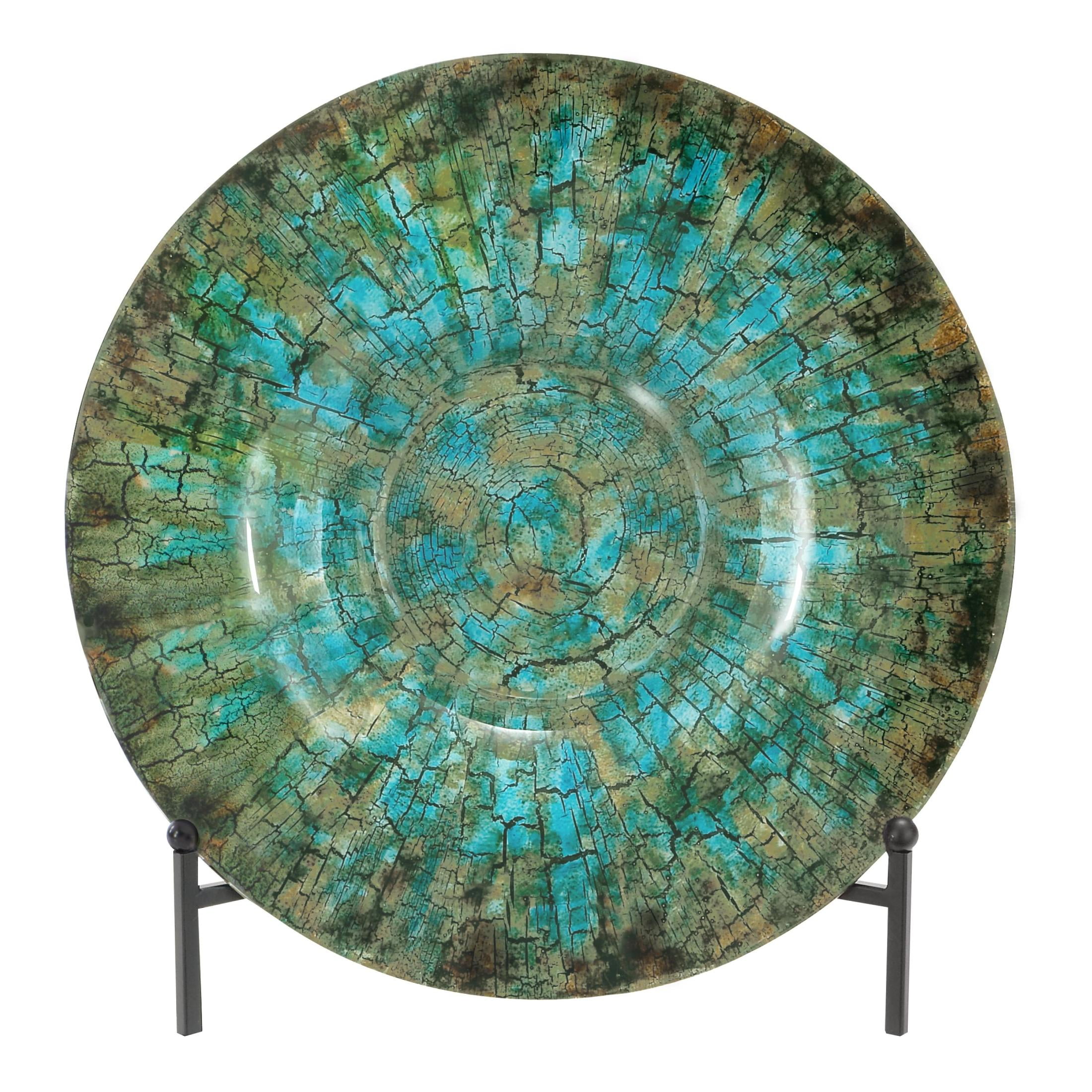 DecMode 18" Round Abstract Handmade Textured Plate Green Glass Charger ...