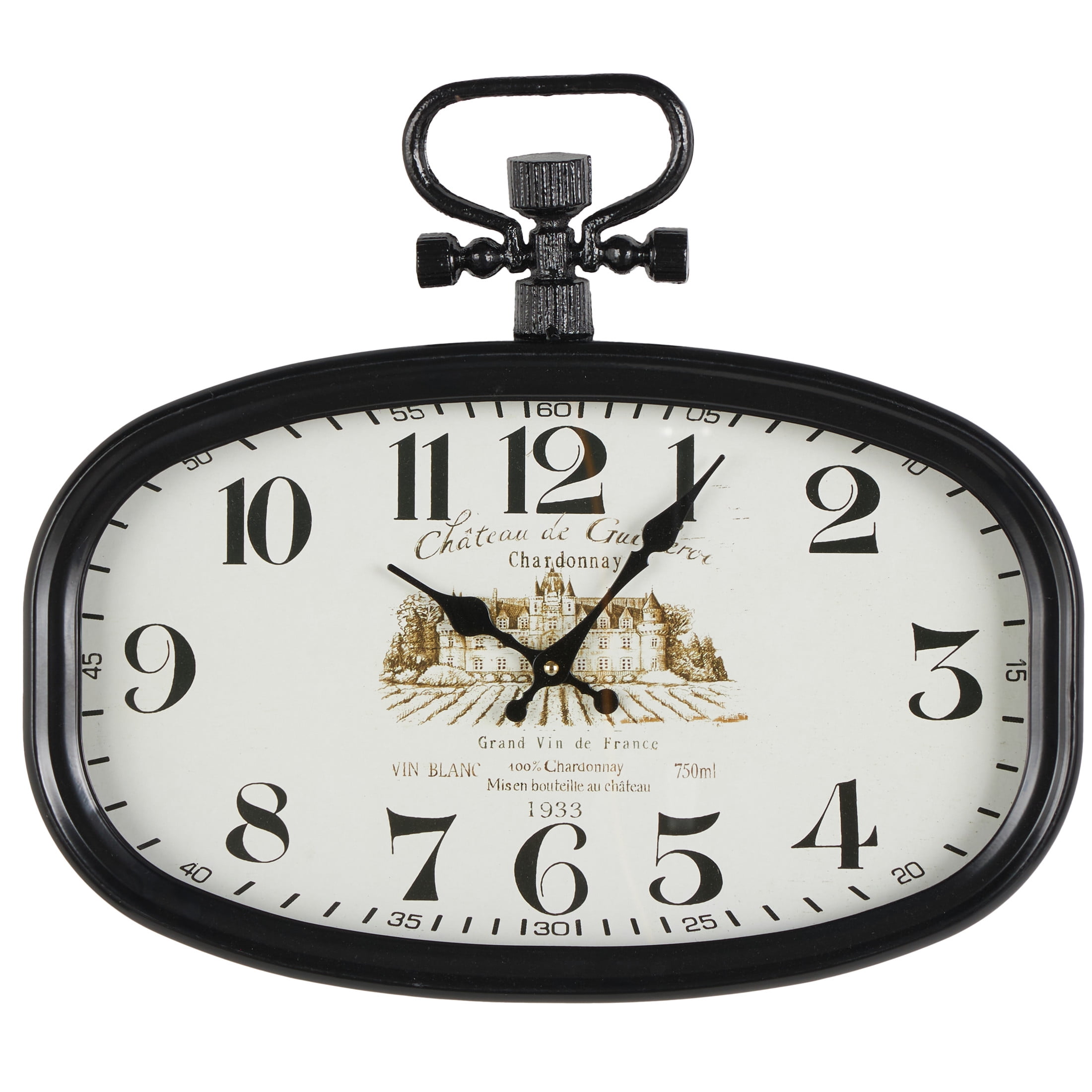 DecMode 18" x 16" Black Metal Finial Pocket Watch Style Wall Clock ...