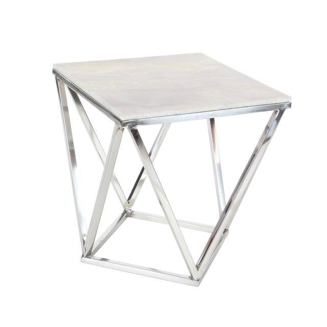 DecMode 18" x 21" Silver Marble Accent Table with Marble Top, 1-Piece ...