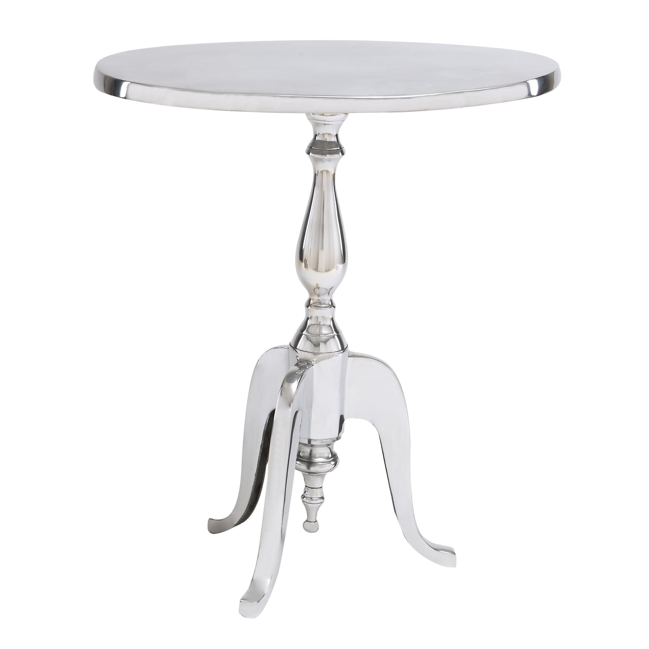 DecMode 18" x 22" Silver Aluminum Metal Small Accent Table with Scroll ...