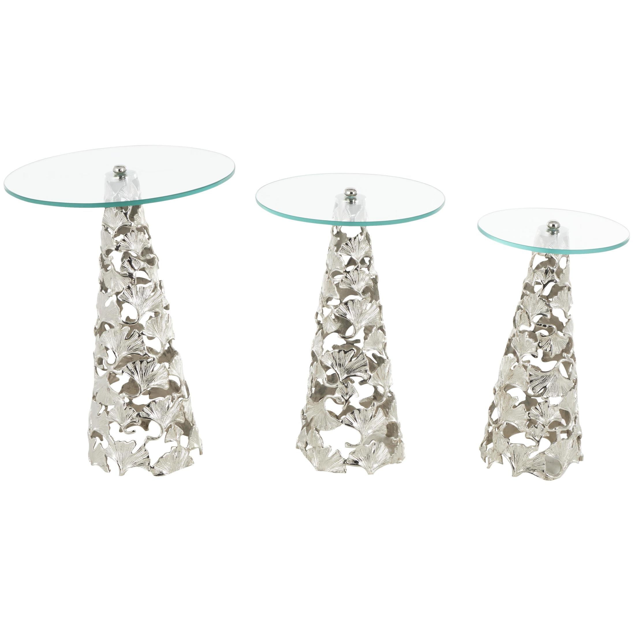 Free Shipping! DecMode 3-Piece Silver Aluminum Floral Accent Tables ...