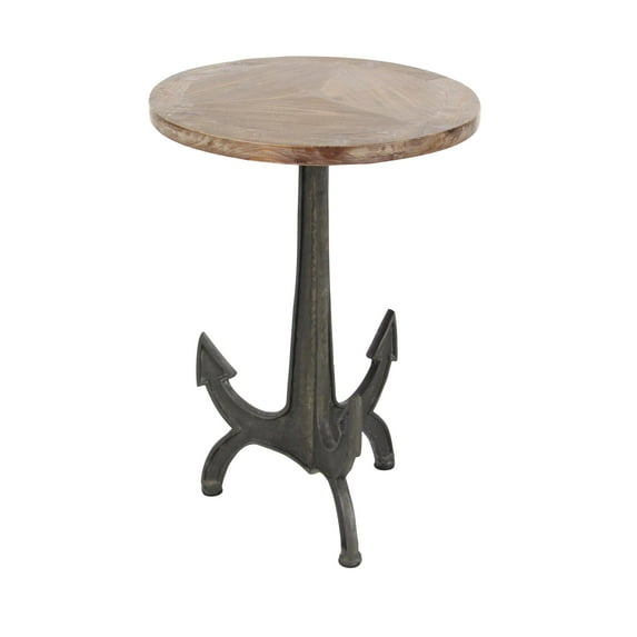 DecMode 18" x 26" Black Metal Anchor Accent Table with Brown Wood Top, 1-Piece - Walmart.com