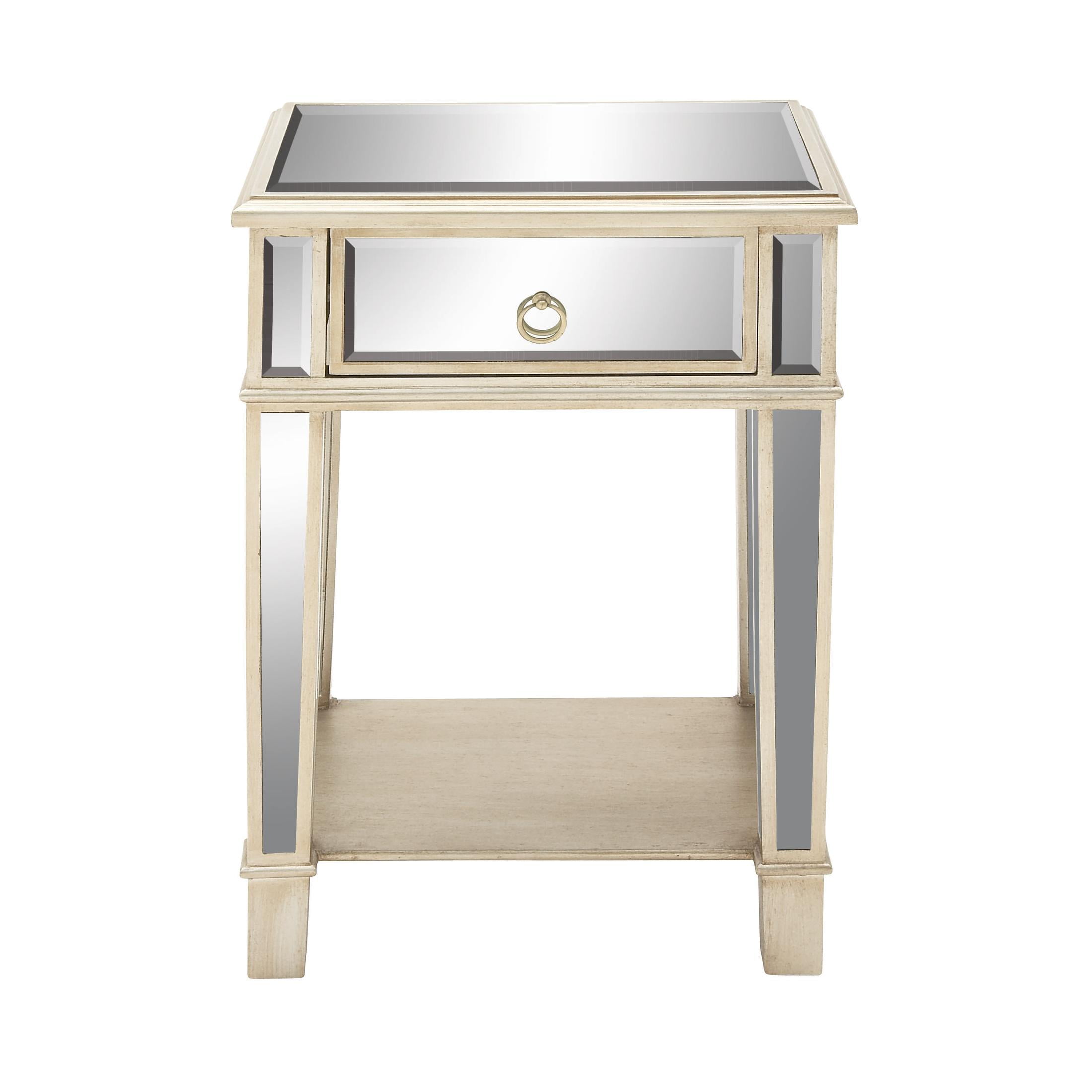 DecMode Beige Wood Mirrored Accent Table - Glam Style - Walmart.com