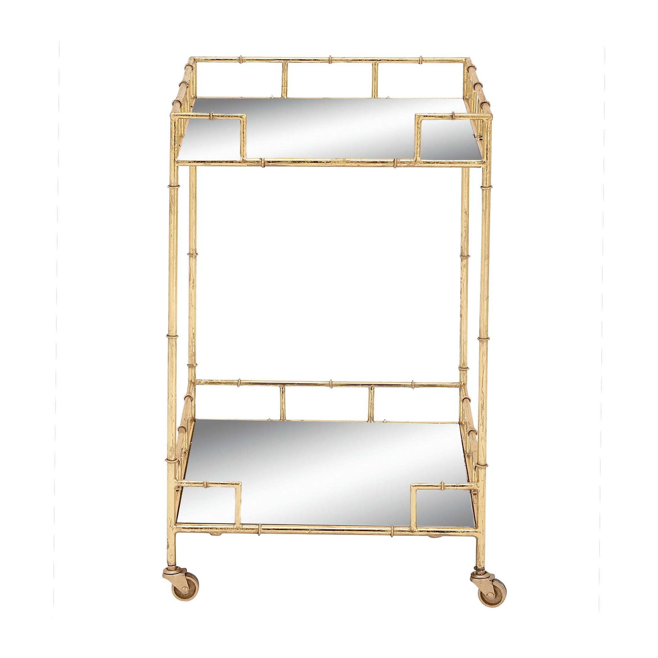 DecMode 18" x 30" Gold Metal Rolling 2 Shelf Bar Cart, 1-Piece ...