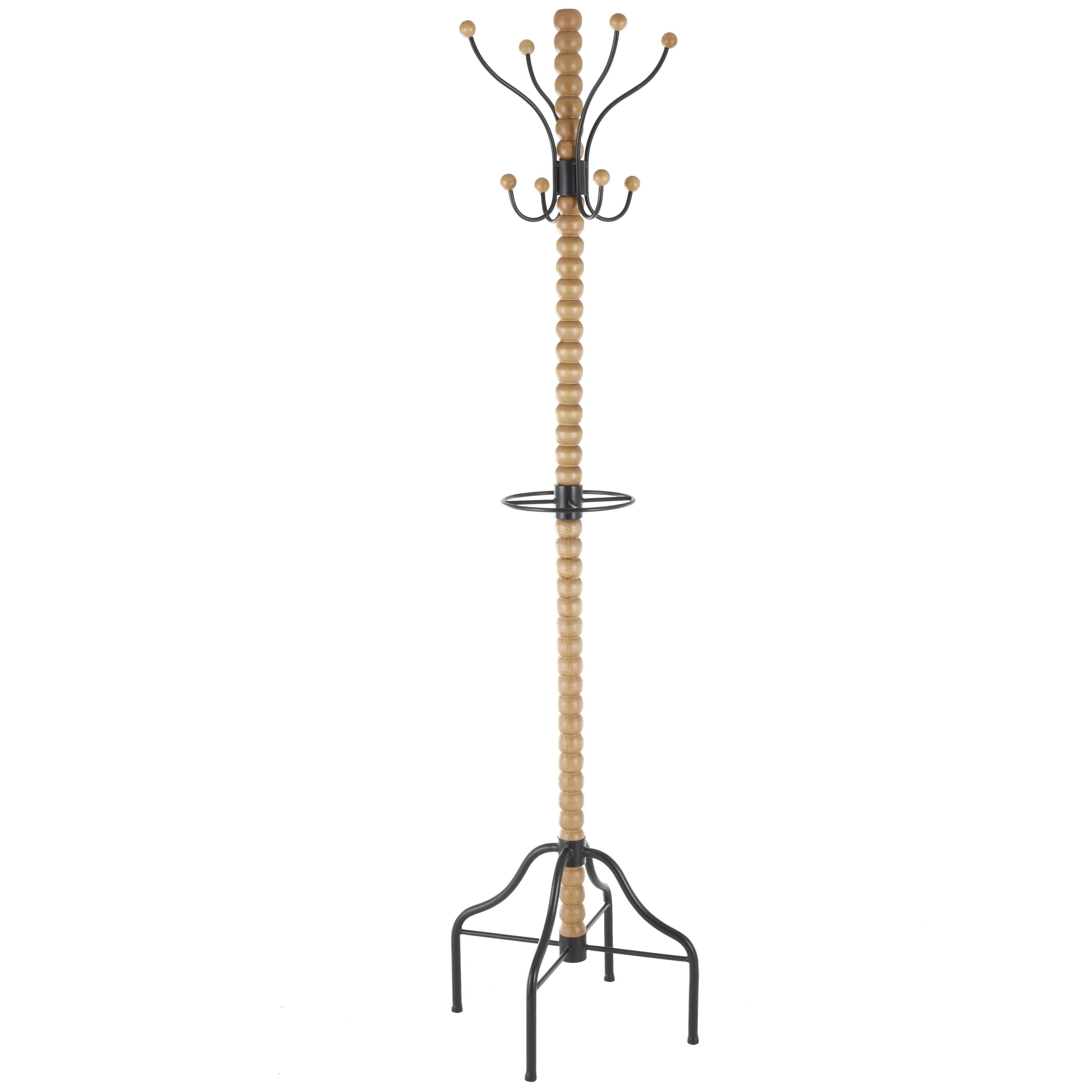 DecMode 18" x 72" Brown Wood Spindle 8 Hook Coat Rack with Black Metal ...