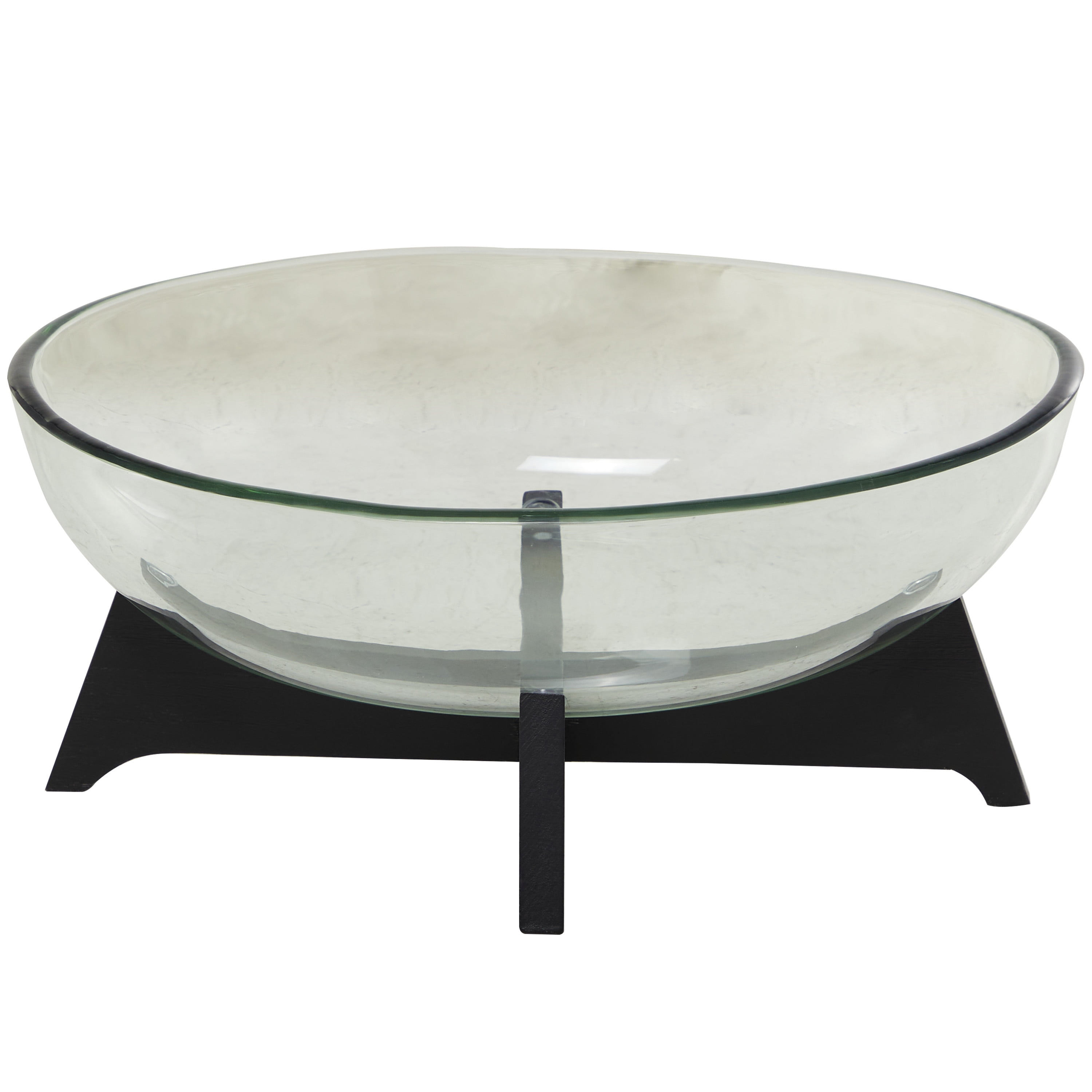 DecMode 18" x 8" Clear Glass Kitchen Serving Bowl with Black Wooden ...