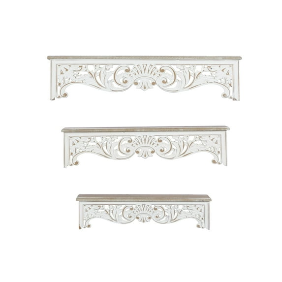 DecMode 19", 24", 28"W Carved 3-Tier Cream Scroll Wall Shelf (3 Count ...