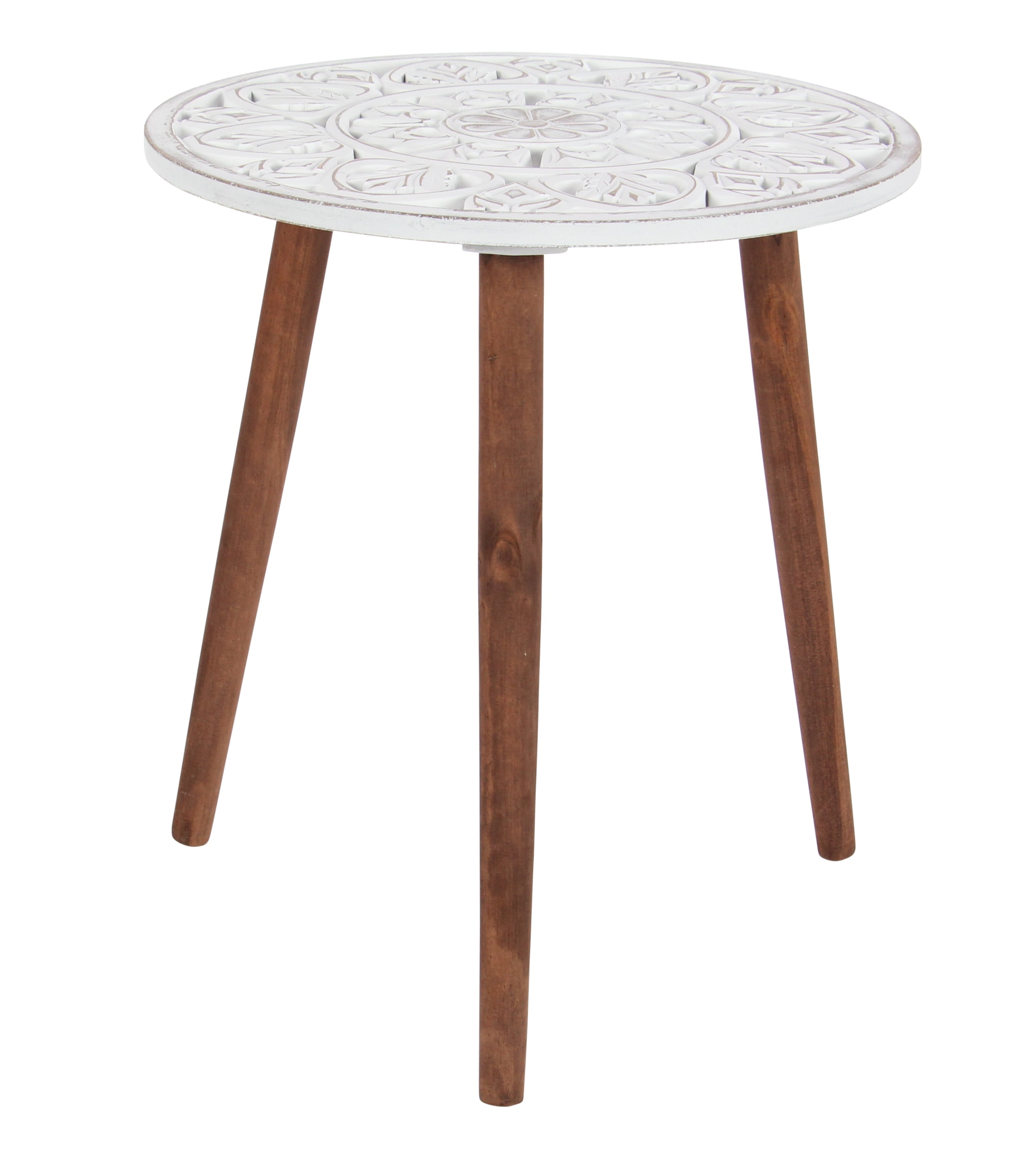 DecMode 19" x 21" White Wood Handmade Intricately Carved Floral Accent ...