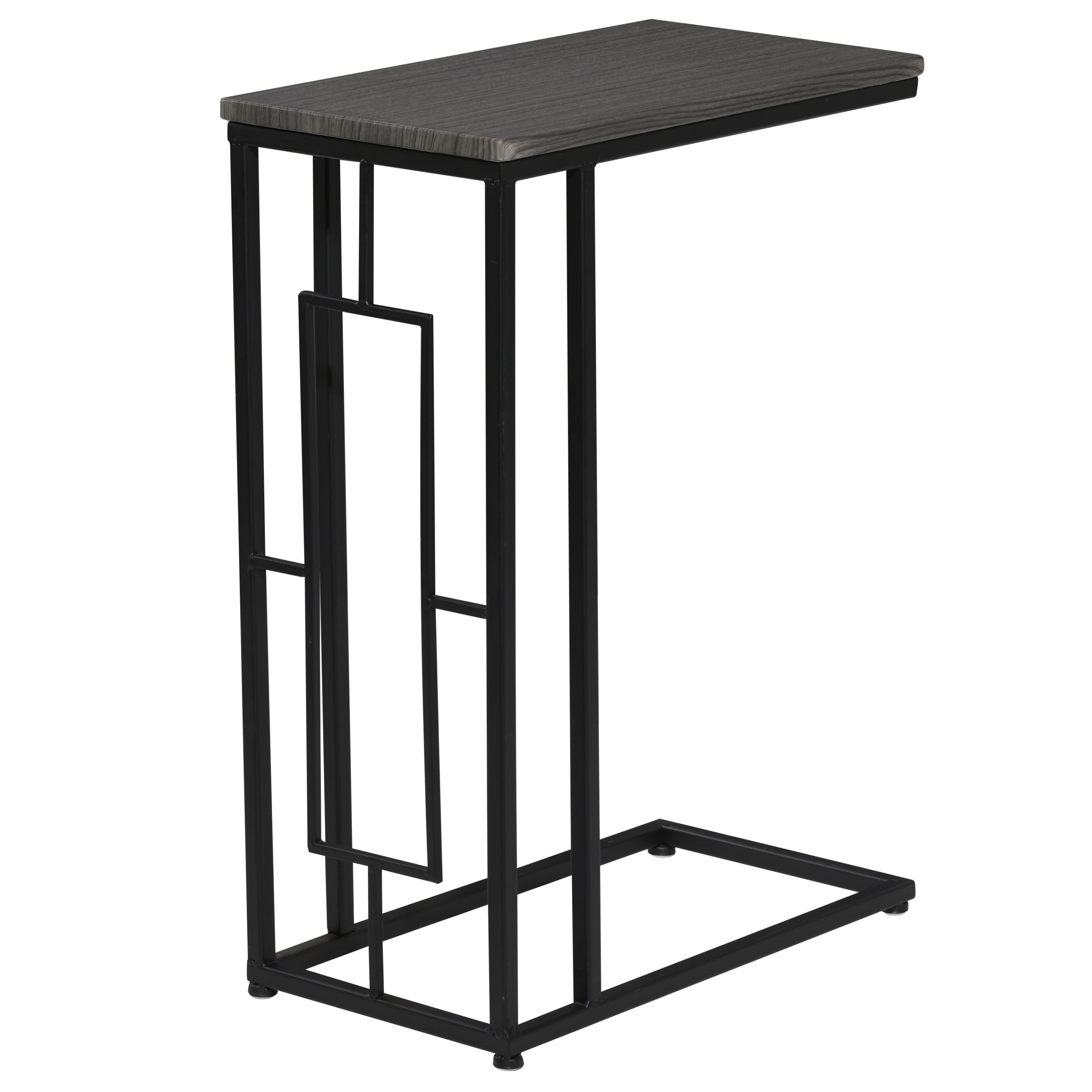 DecMode C-Shaped Accent Table - Brown Wood, Black Metal Base - Walmart.com