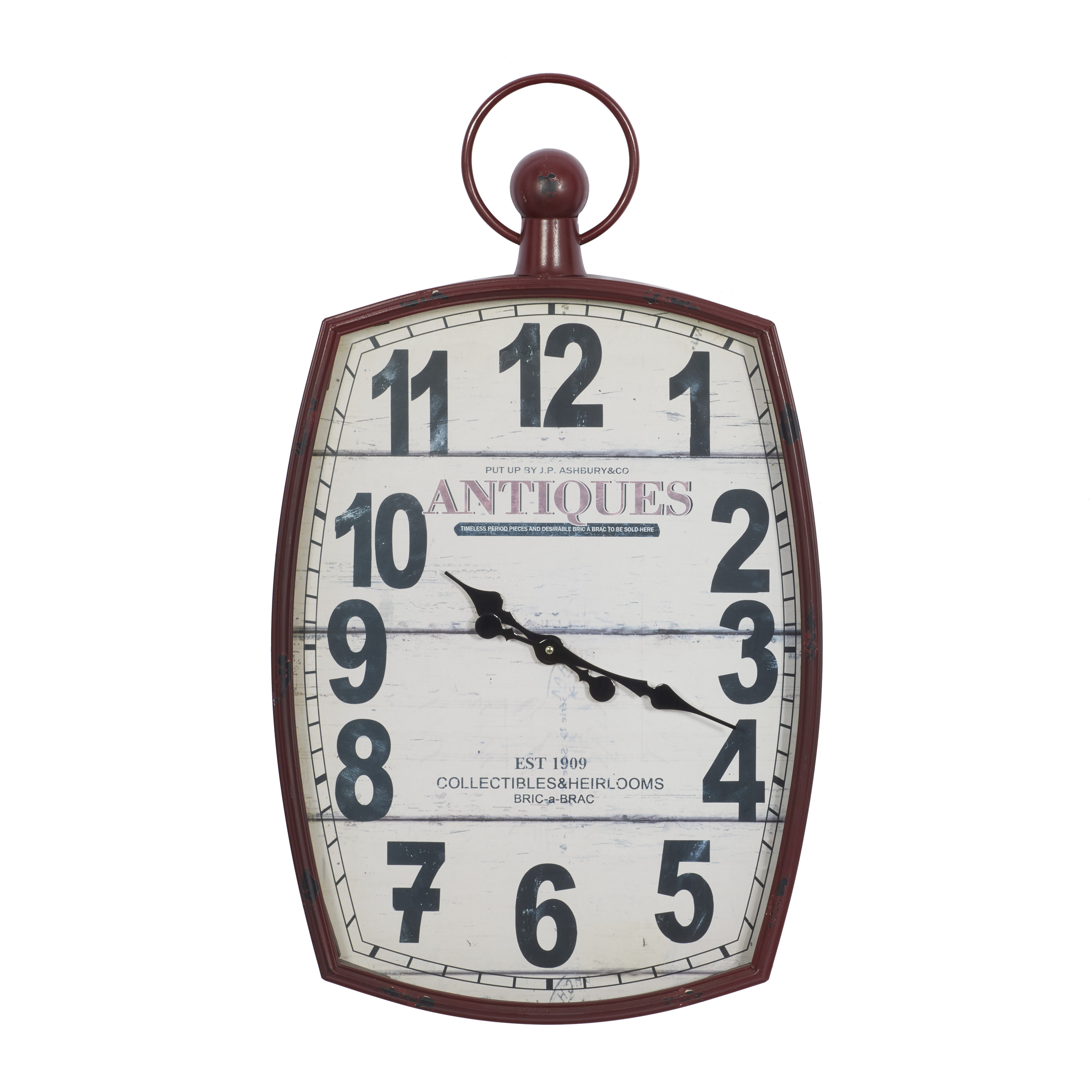 DecMode 18" x 26" Black Metal Distressed Pocket Watch Style Wall Clock ...
