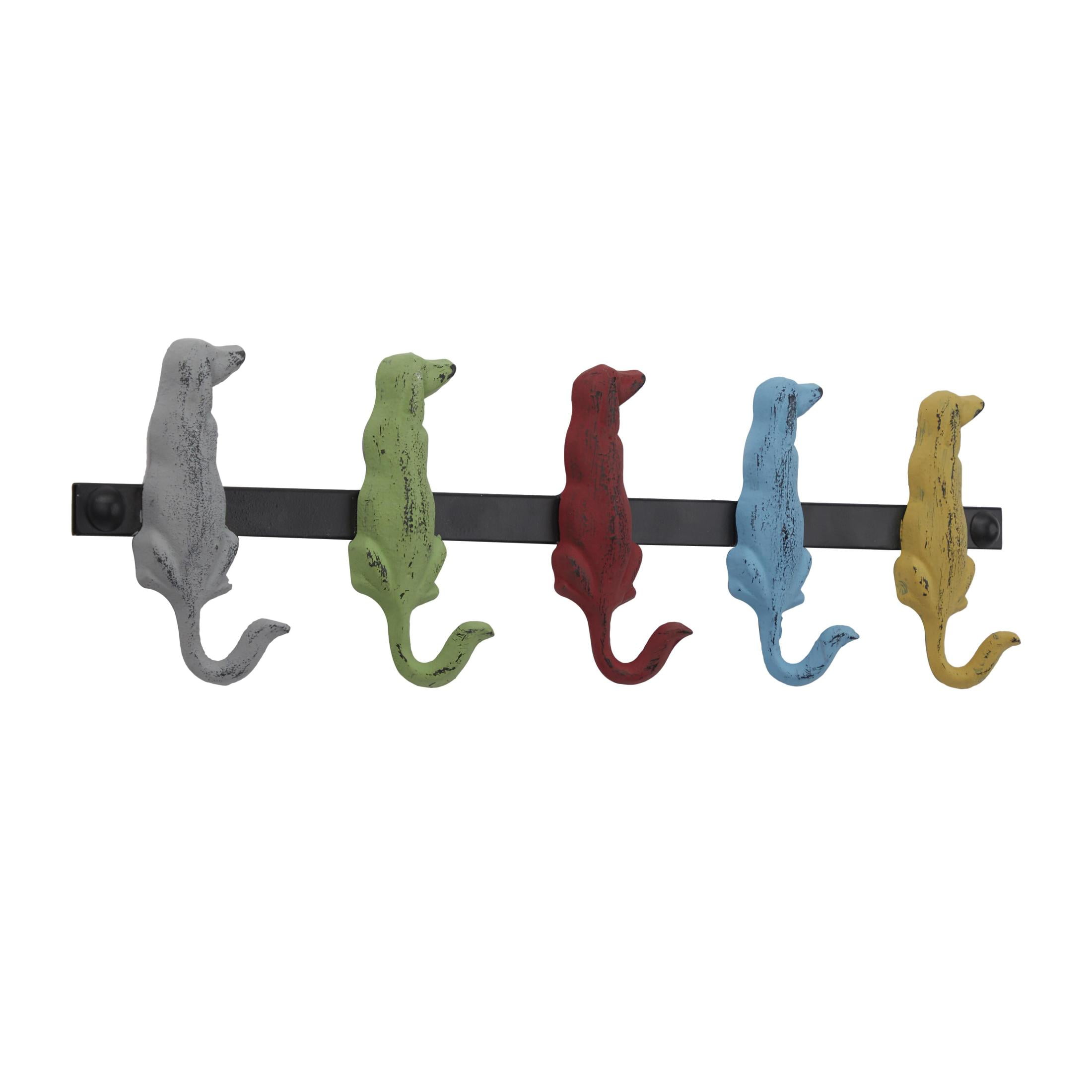 DecMode 19" x 5" Multi Colored Metal 5 Hanger Dog Wall Hook, 1-Piece ...