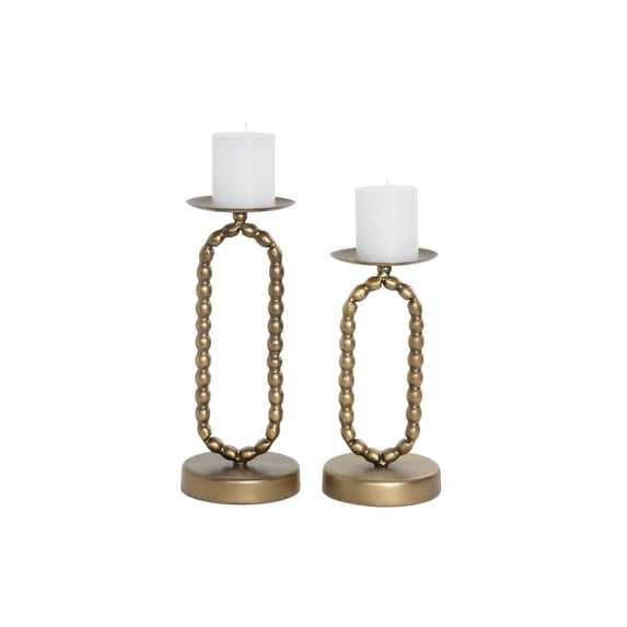 DecMode 2 Candle Brass Metal Candle Holder with Beaded Detailing, Set ...