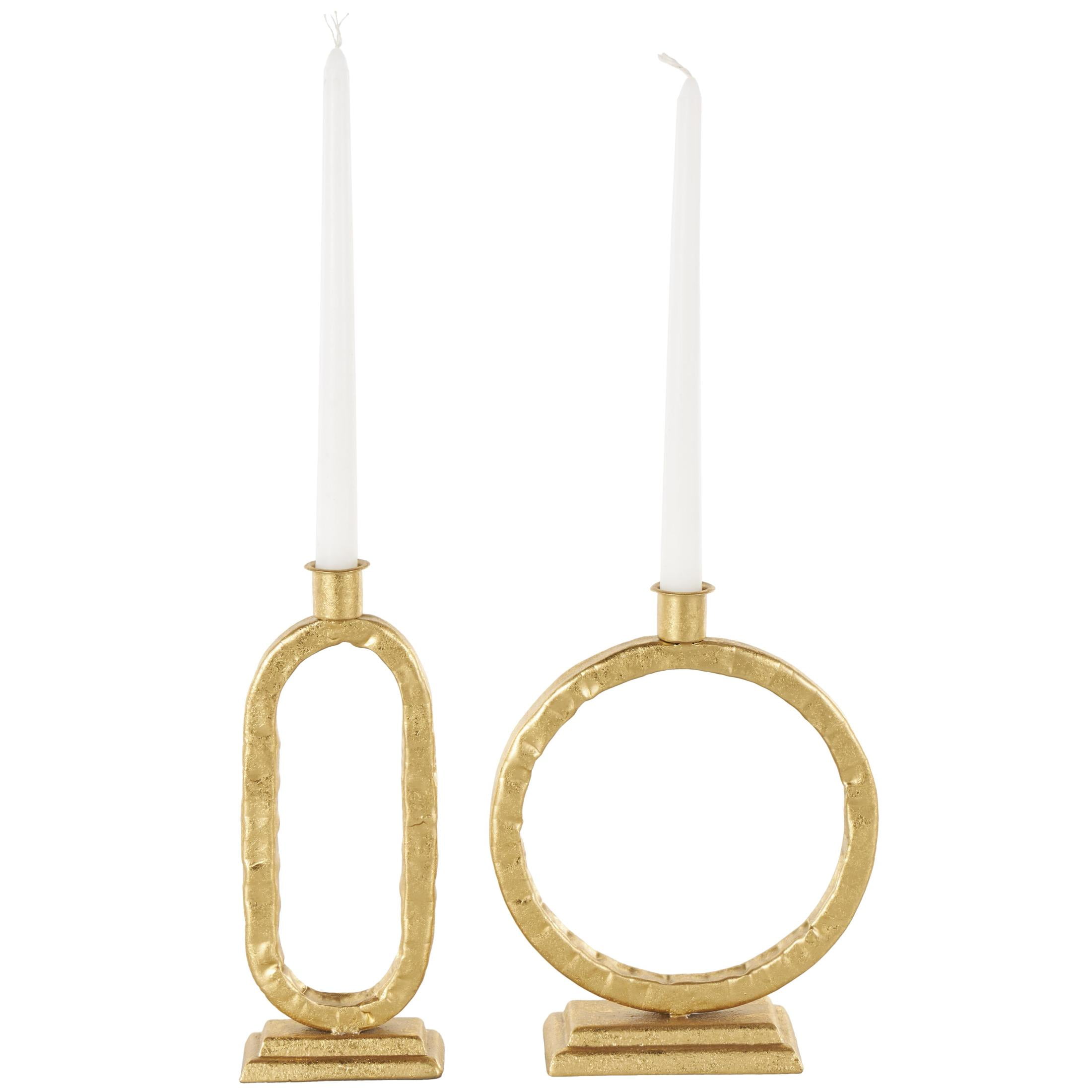 DecMode 2 Candle Gold Metal Tapered Candle Holder with Rectangle Base ...