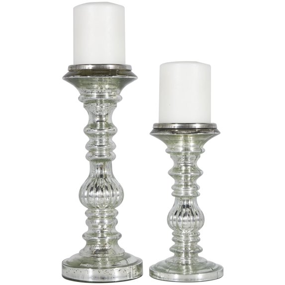 DecMode 2 Candle Silver Metal Handmade Turned Style Pillar Candle ...