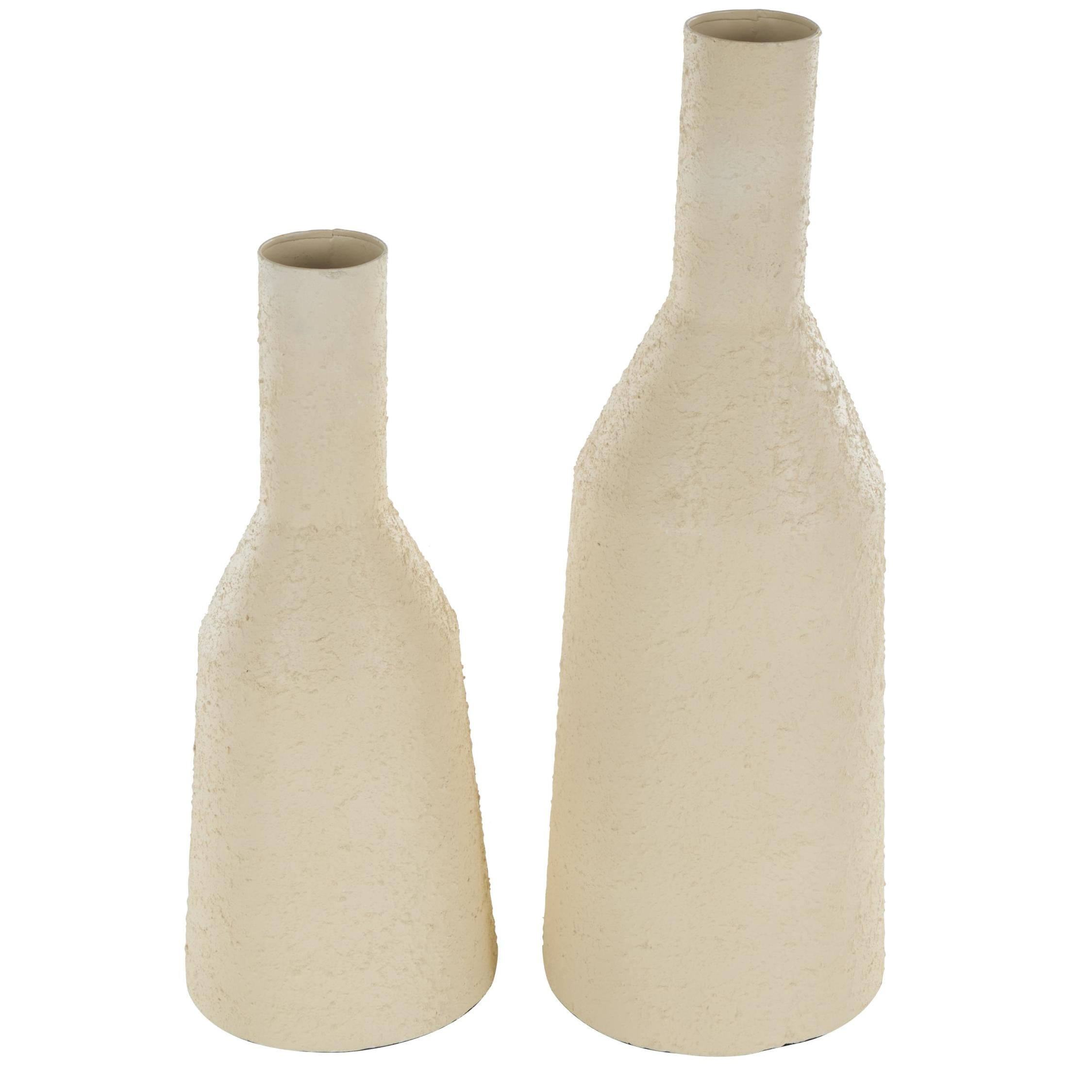 DecMode Metal Vase - Fluted Distressed Cream Textured Vases - Walmart.com