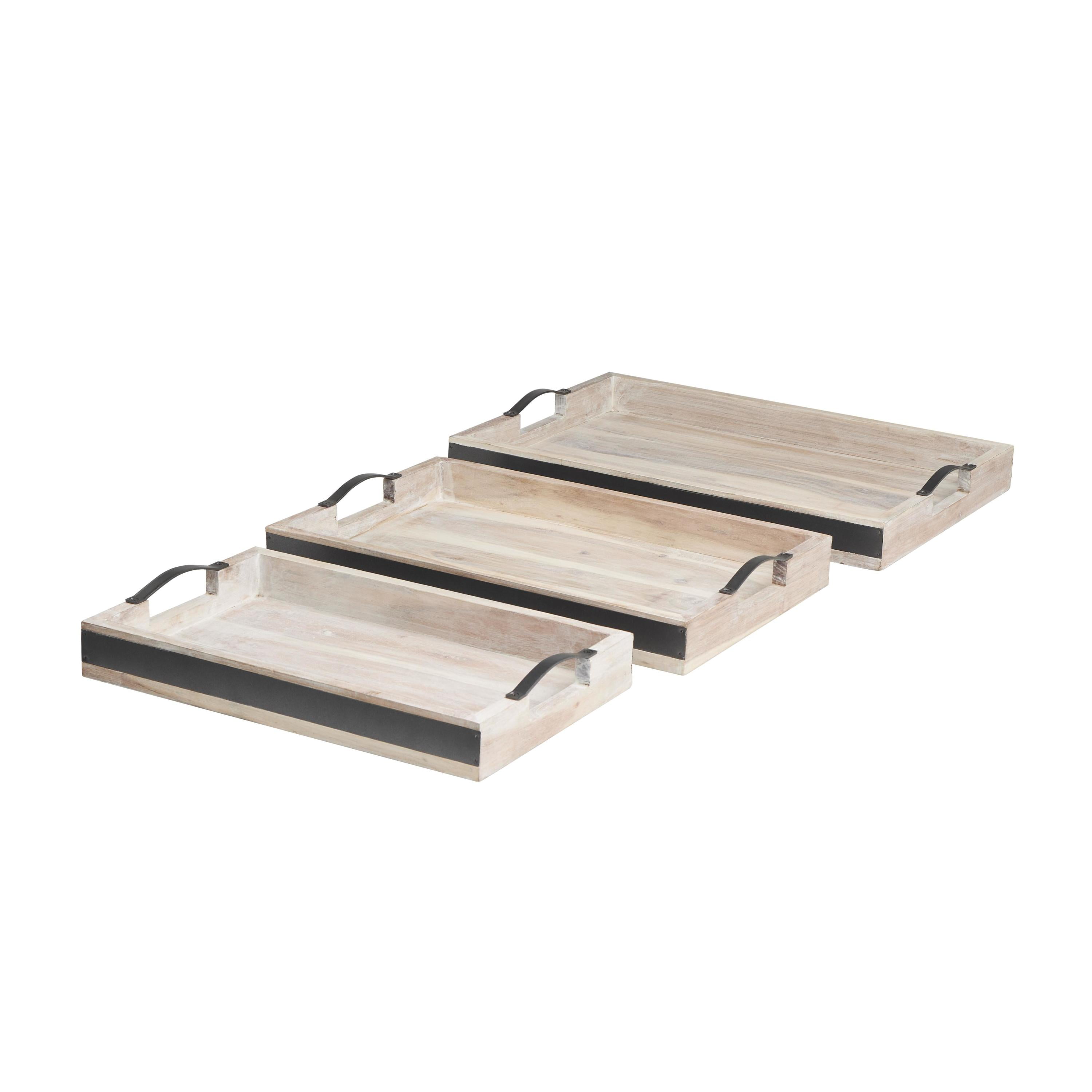 DecMode Cream Mango Wood Nesting Tray Set Decor - Walmart.com
