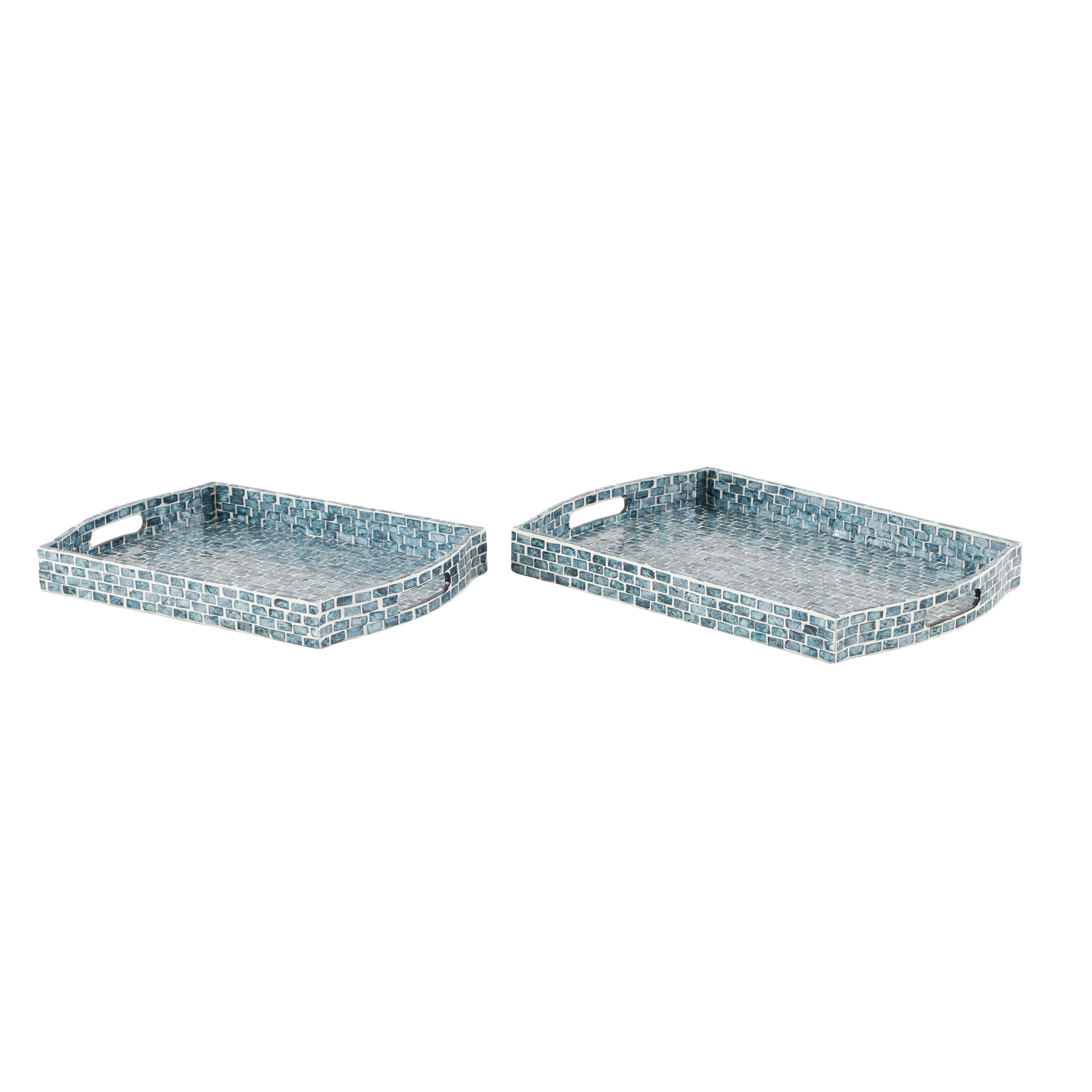 DecMode Blue Wood Tray - Coastal Style Decorative - Walmart.com